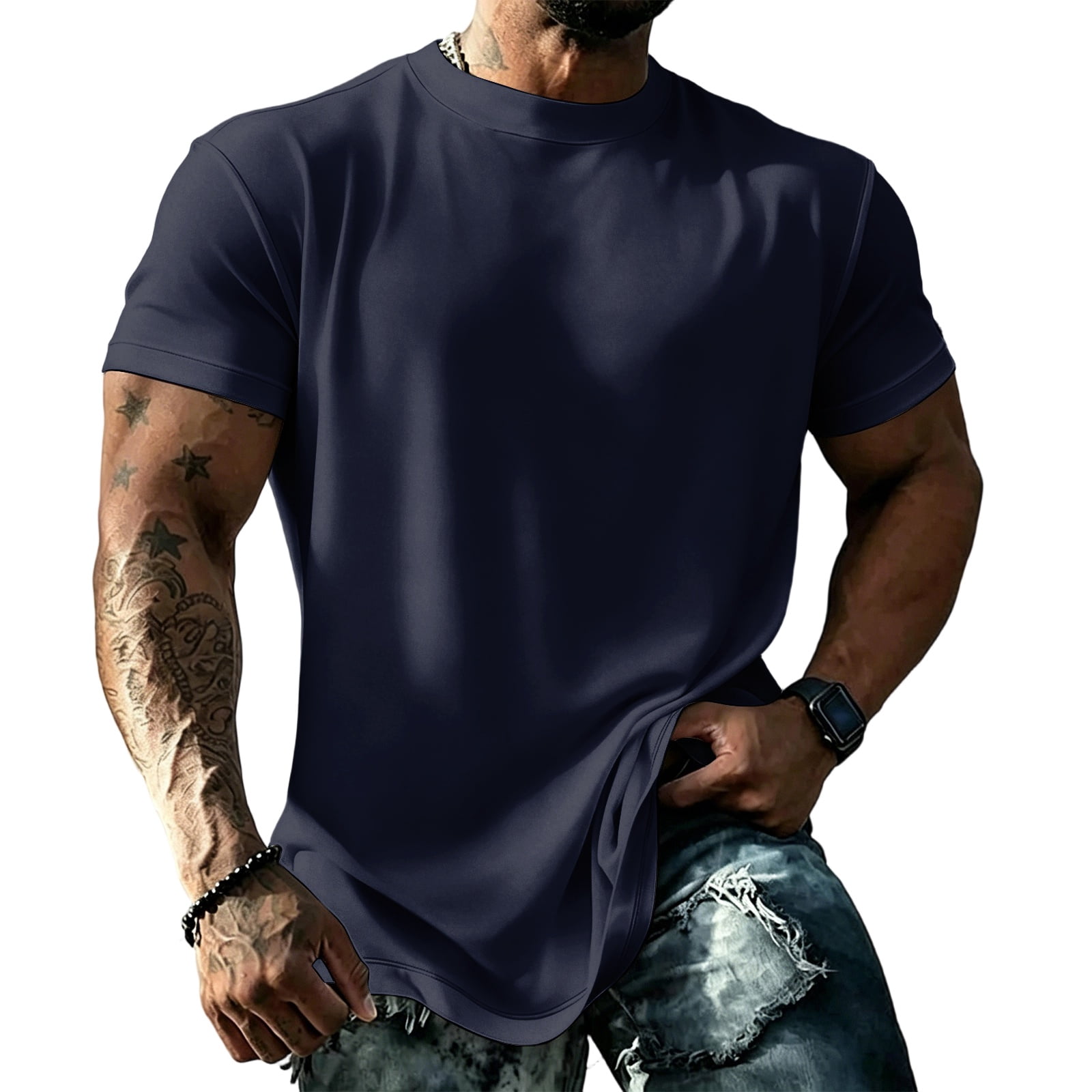 Boyscolos Men's Solid Color Crew Neck Short Sleeve T-Shirt, Loose ...