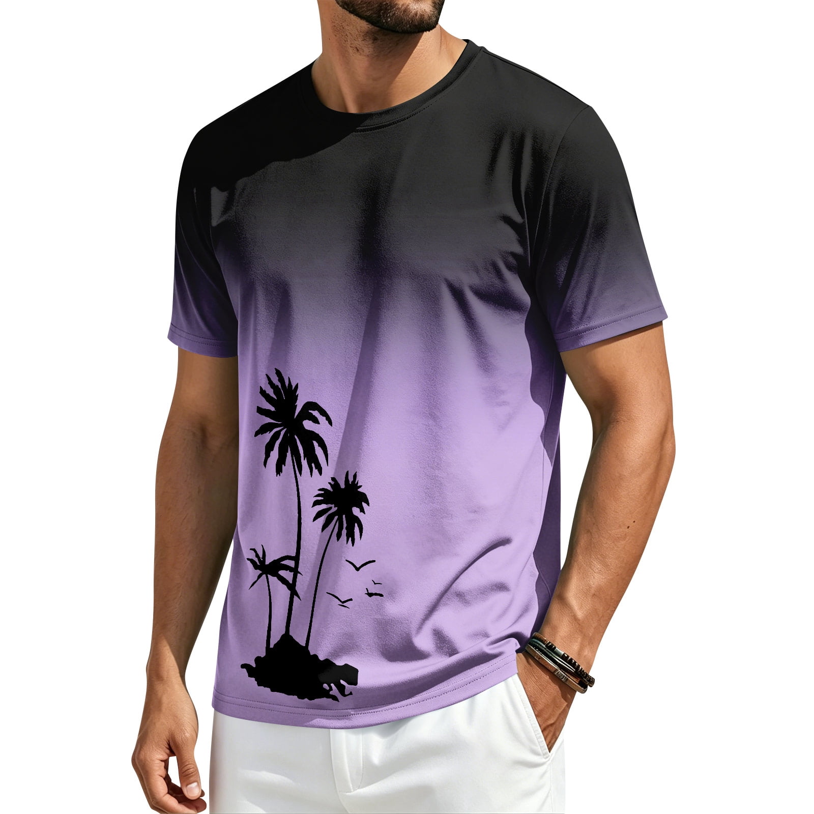 Boyscolos Men's T-Shirt Vintage Hawaiian Palm Tree Graphic Crew Neck ...