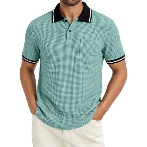 Boyscolos Men's Waffle Knit Moisture Wicking Short Sleeve Polo Shirts ...