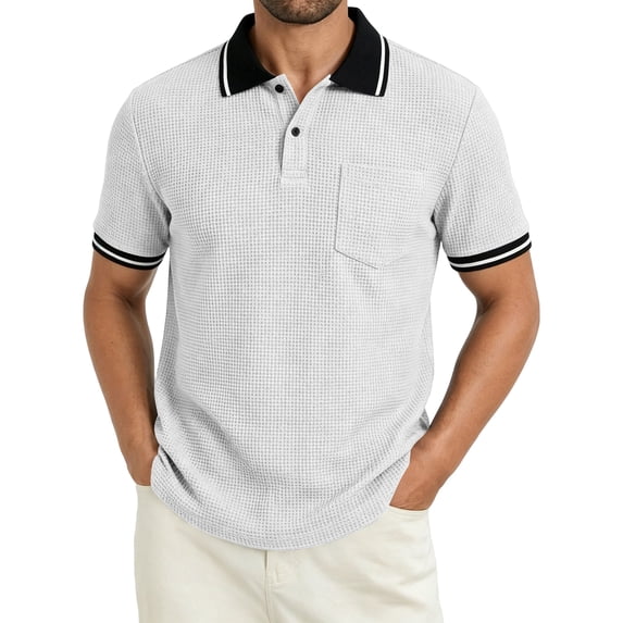 Boyscolos Men's Waffle Knit Moisture Wicking Short Sleeve Polo Shirts ...