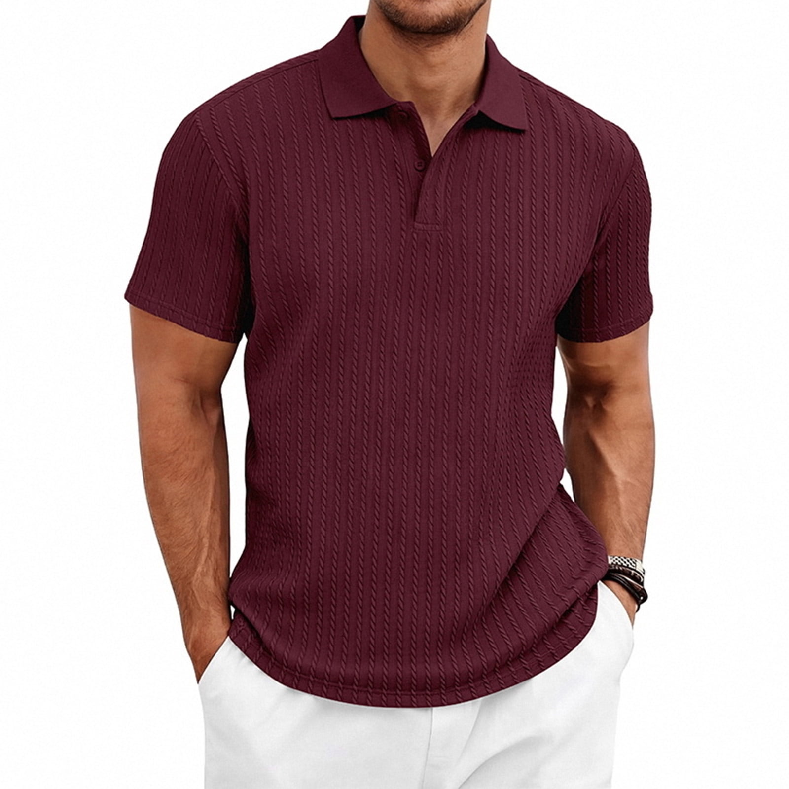 Boyscolos Mens 2 Buttons Polo Shirts Casual Summer Knit Textured Short ...