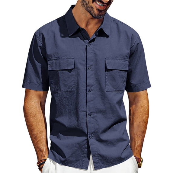 Boyscolos Mens Cargo Shirts Button Down Short Sleeve Summer Shirt ...