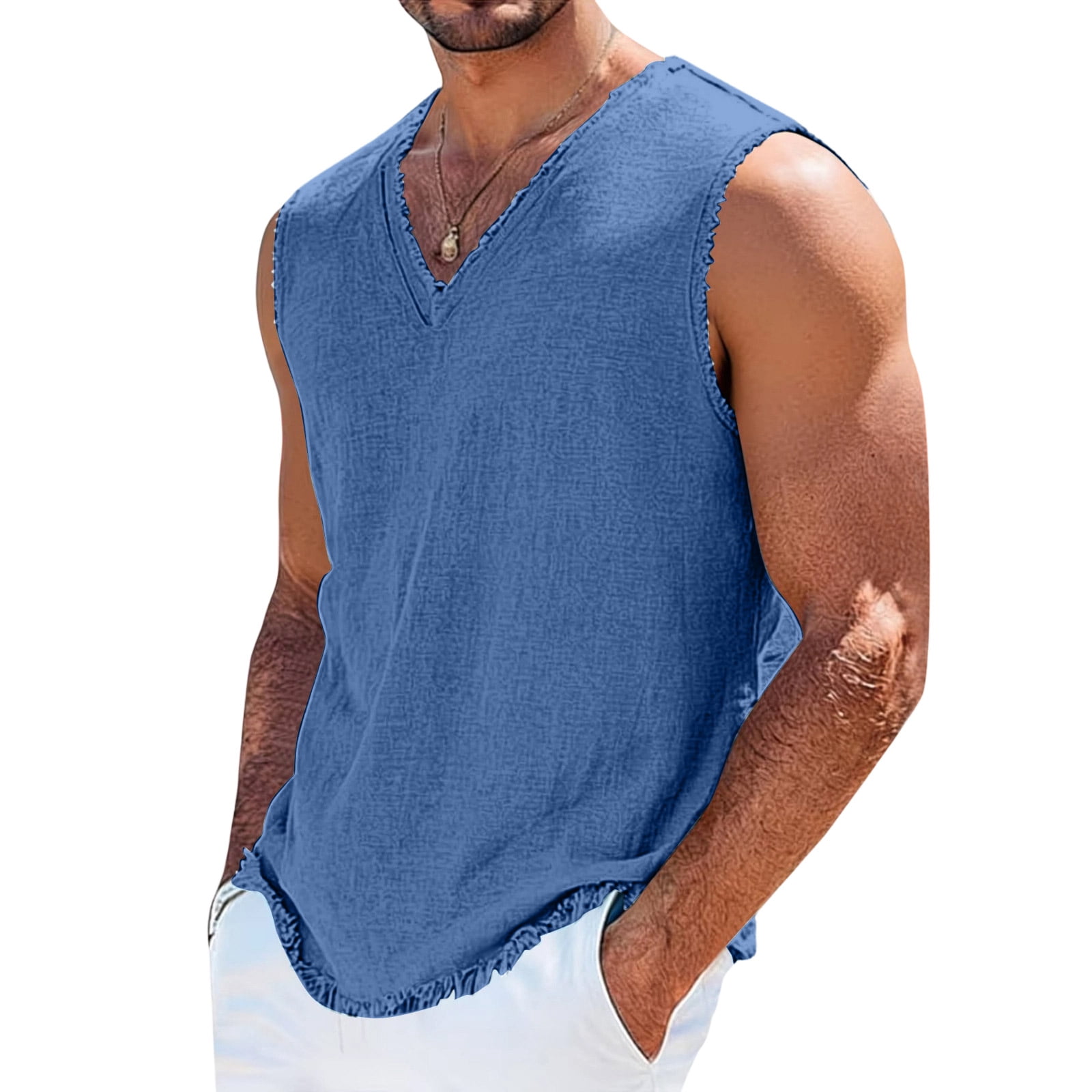 Boyscolos Tank Tops for Men Breathable V-Neck Sleeveless Shirts Relaxed ...