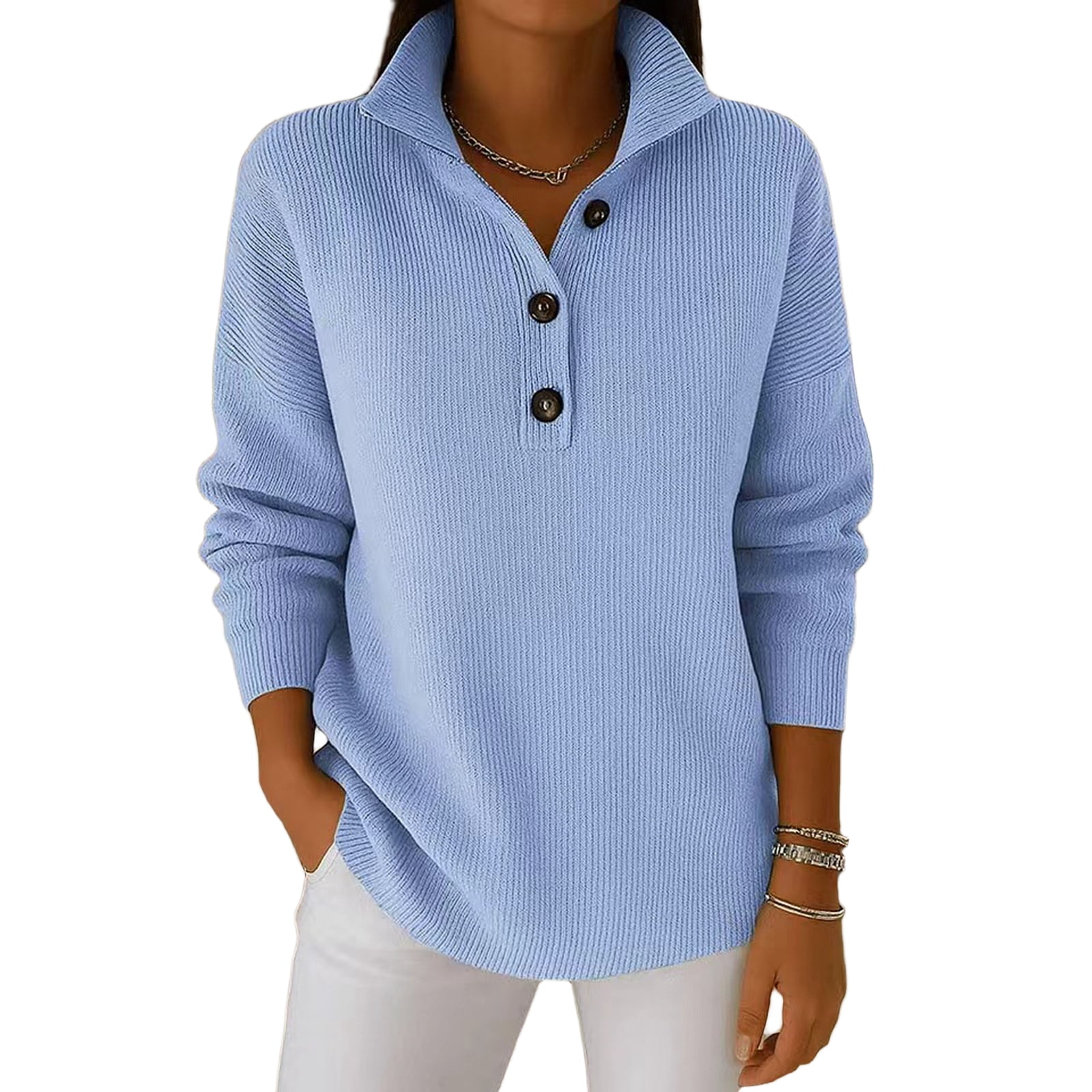 Boyscolos Women’s Lapel Collar Polo Sweater Long Sleeve Slim Fit Knit ...