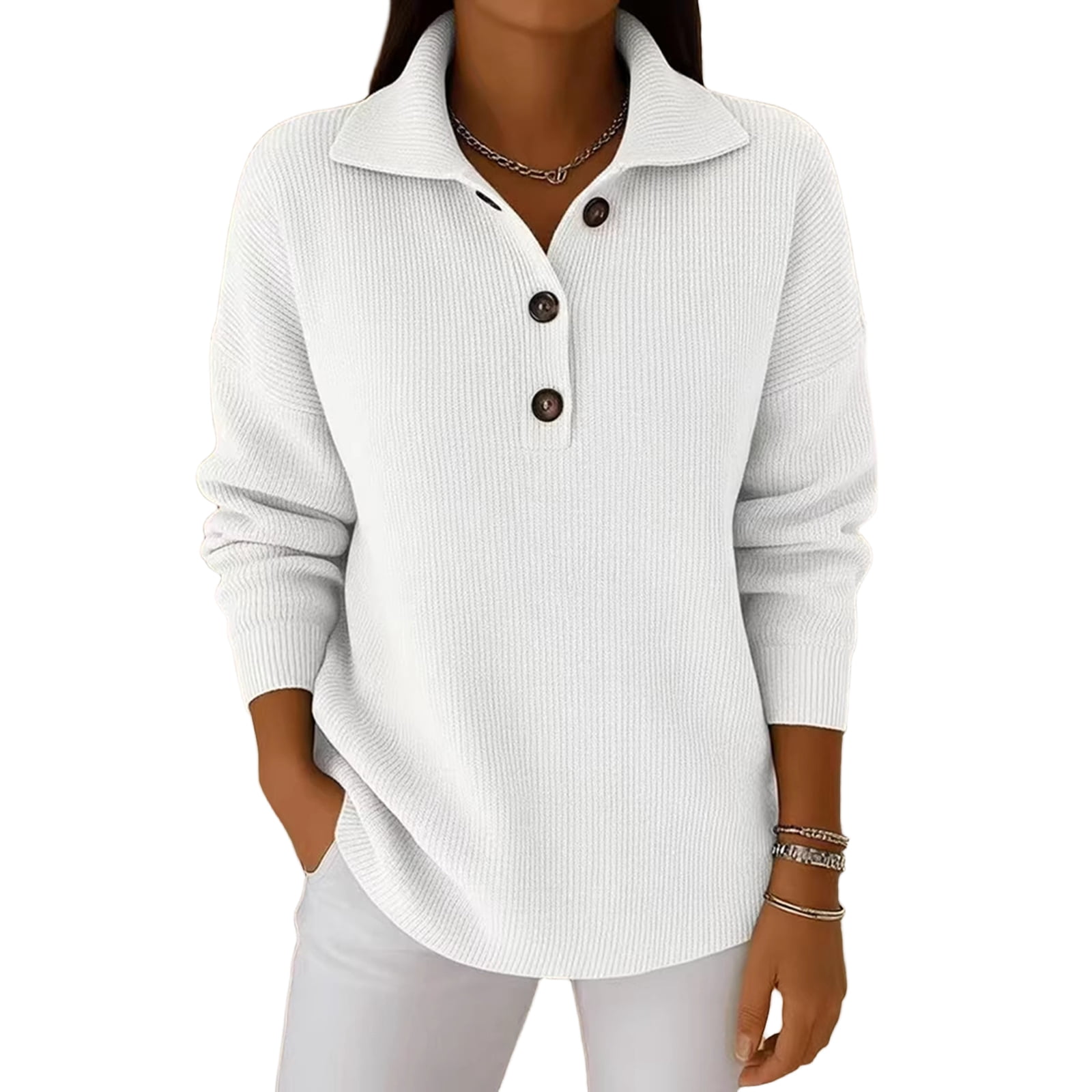 Boyscolos Women’s Lapel Collar Polo Sweater Long Sleeve Slim Fit Knit ...