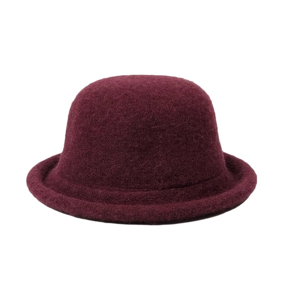 Boyscolos Women's Plain Felt Bucket Bowler Hat Winter Warm Wool Rolled ...
