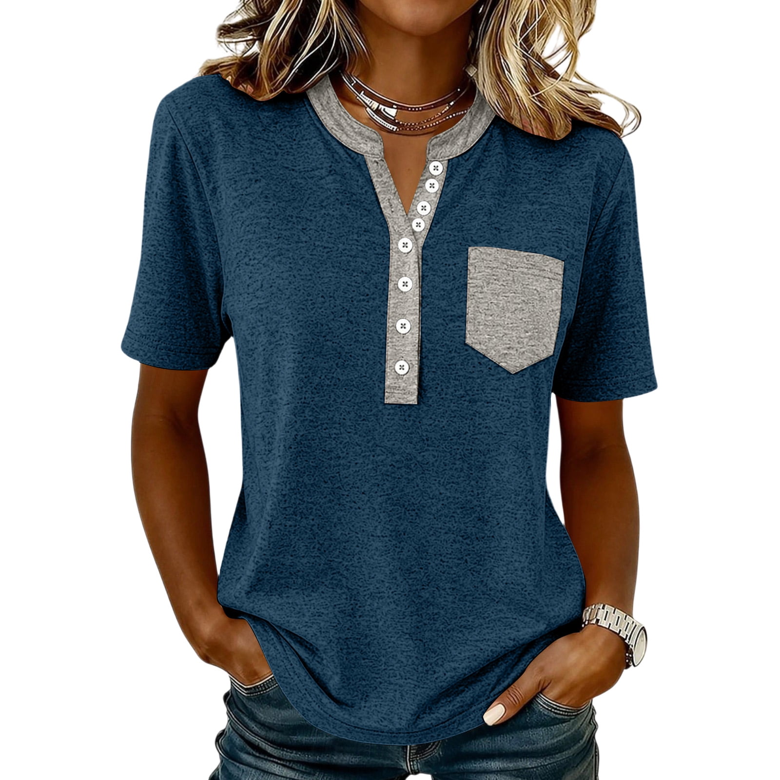 Boyscolos Womens Summer Polo Shirts Short Sleeve Button T-Shirt Basic ...