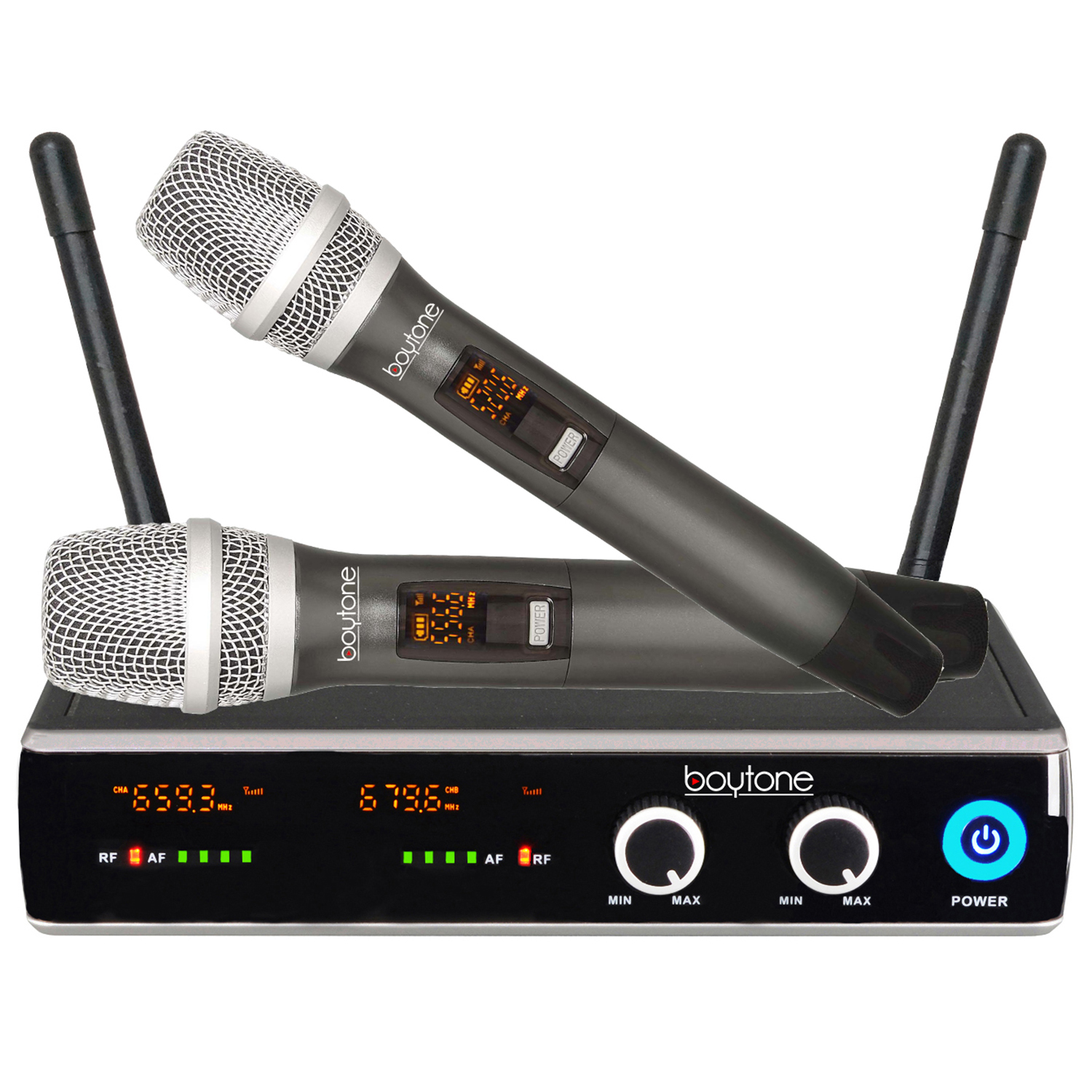 Boytone BT-54UM Dual Dynamic UHF Wireless Microphone System, Metal ...