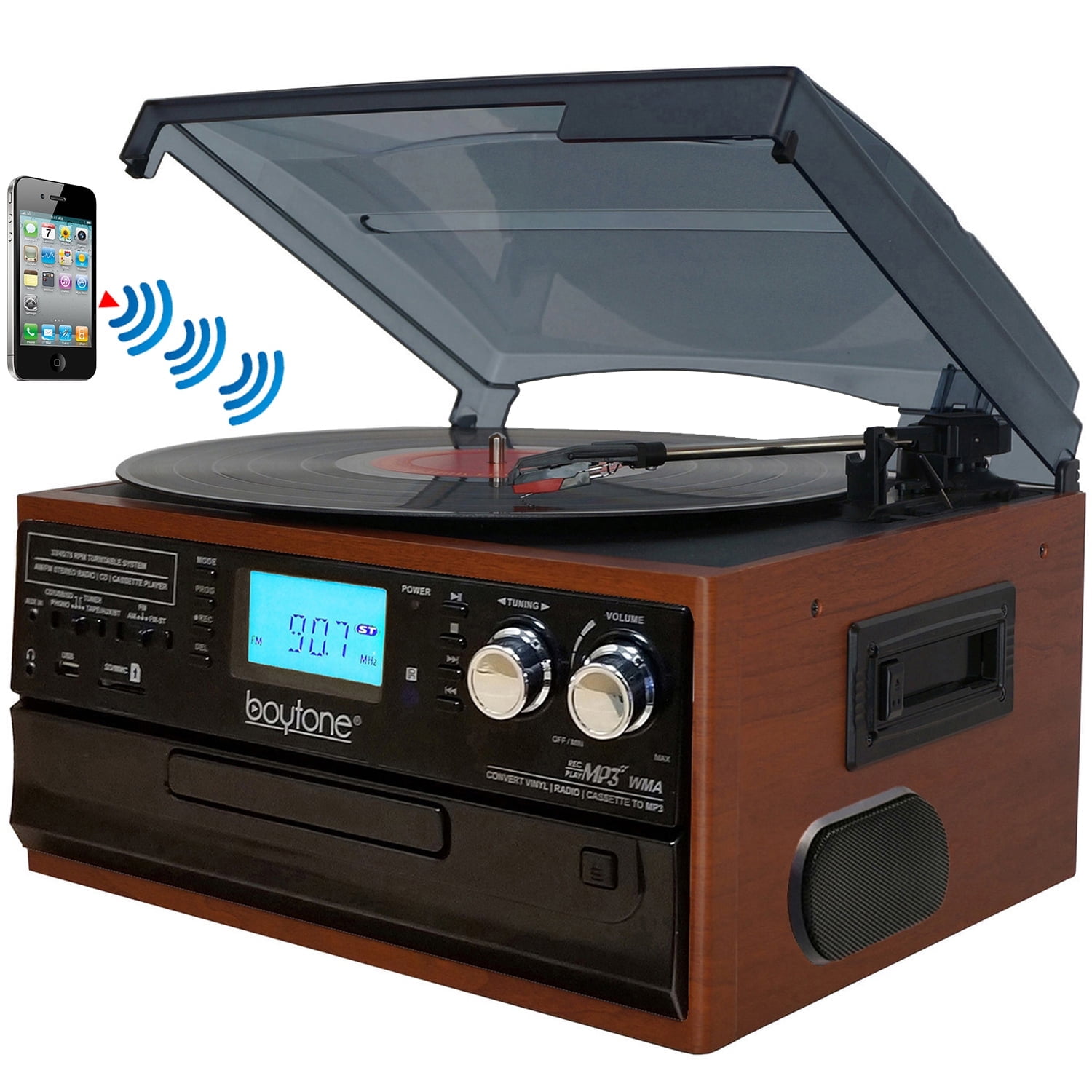 Boytone BT-22MS, Bluetooth Record Player Turntable, AM/FM Radio ...