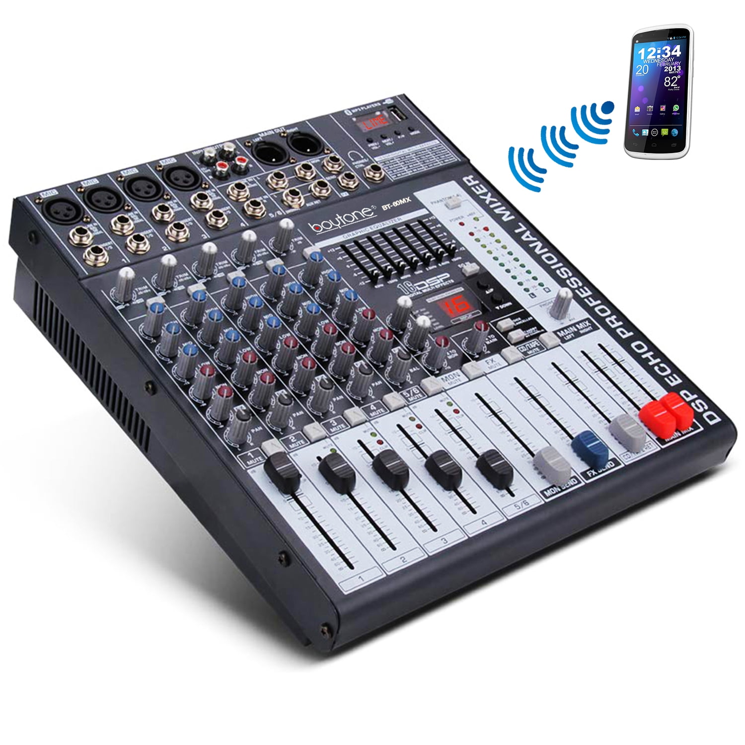 Boytone BT-60MX 6-Channel Bluetooth Studio Audio Mixer DJ Sound ...