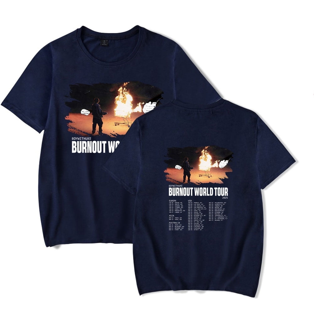 Boywithuke Burnout World Tour 2025 T-Shirt Merch Short Sleeve Summer Fashion Tee,M,navyblue ...