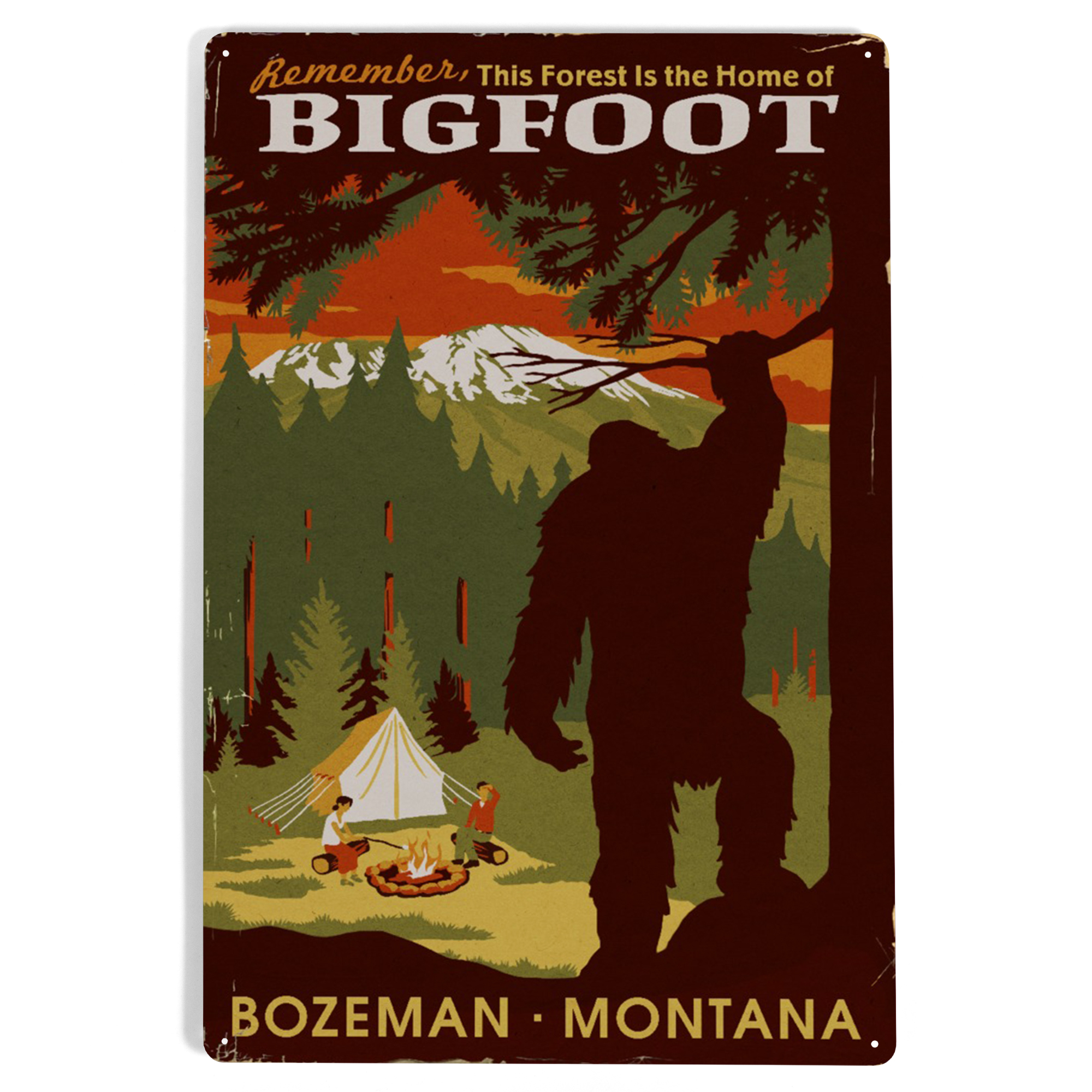 Bozeman, Montana, Home of Bigfoot (12x18 Aluminum Art, Indoor Outdoor ...