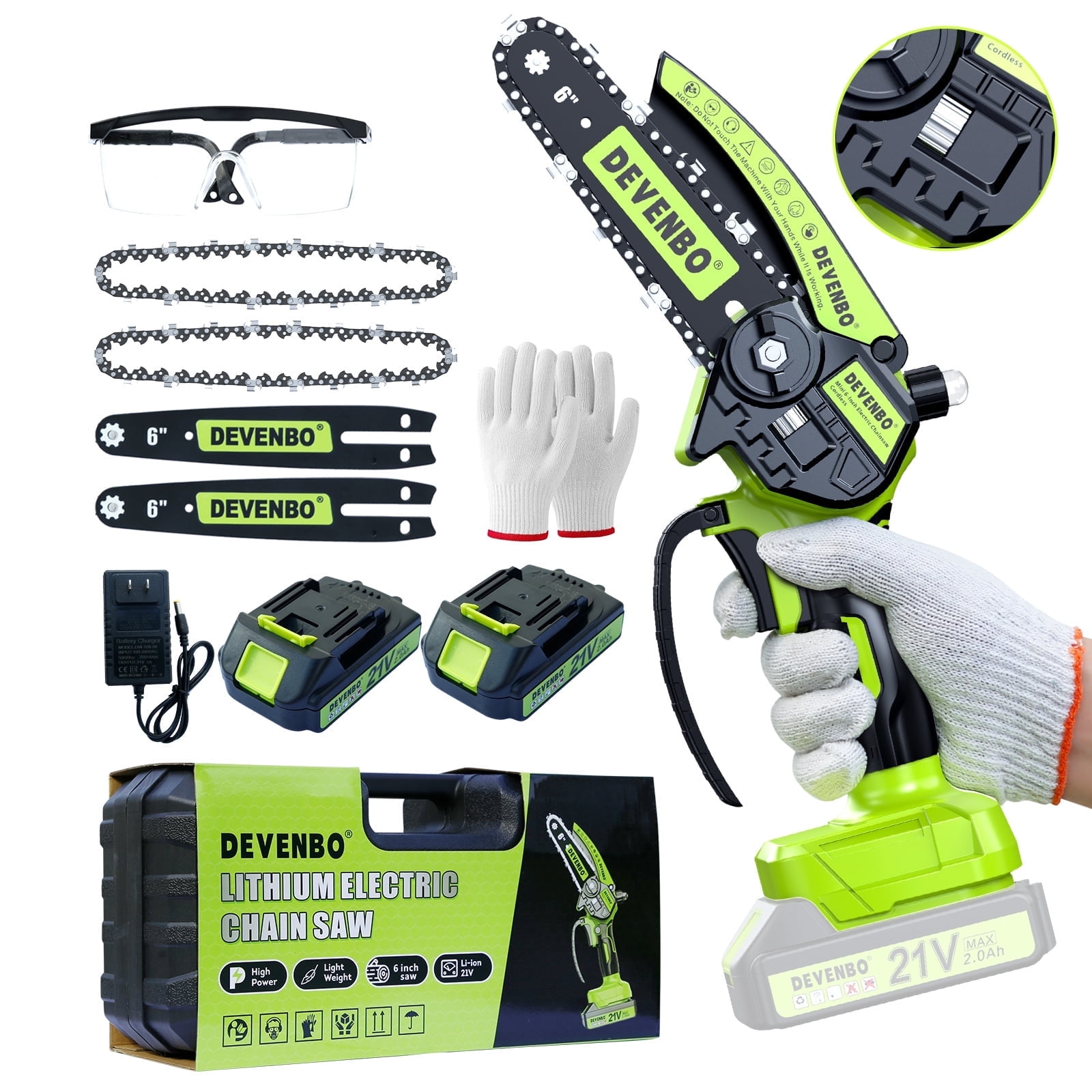 Bozer 6 Inch Cordless Chainsaw - 21V Lightweight Handheld Electric ...