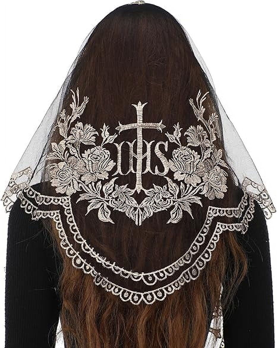 Bozidol Triangular Catholic Lace Veil - Christian Church Cross Flower ...