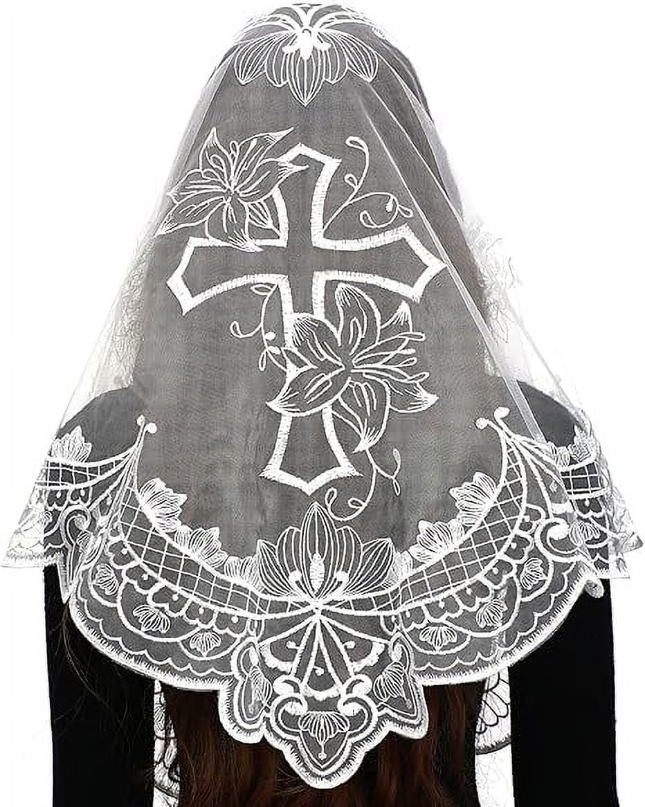 Bozidol White Triangle Veil -Lace Mantilla Catholic Church Chapel Veil ...