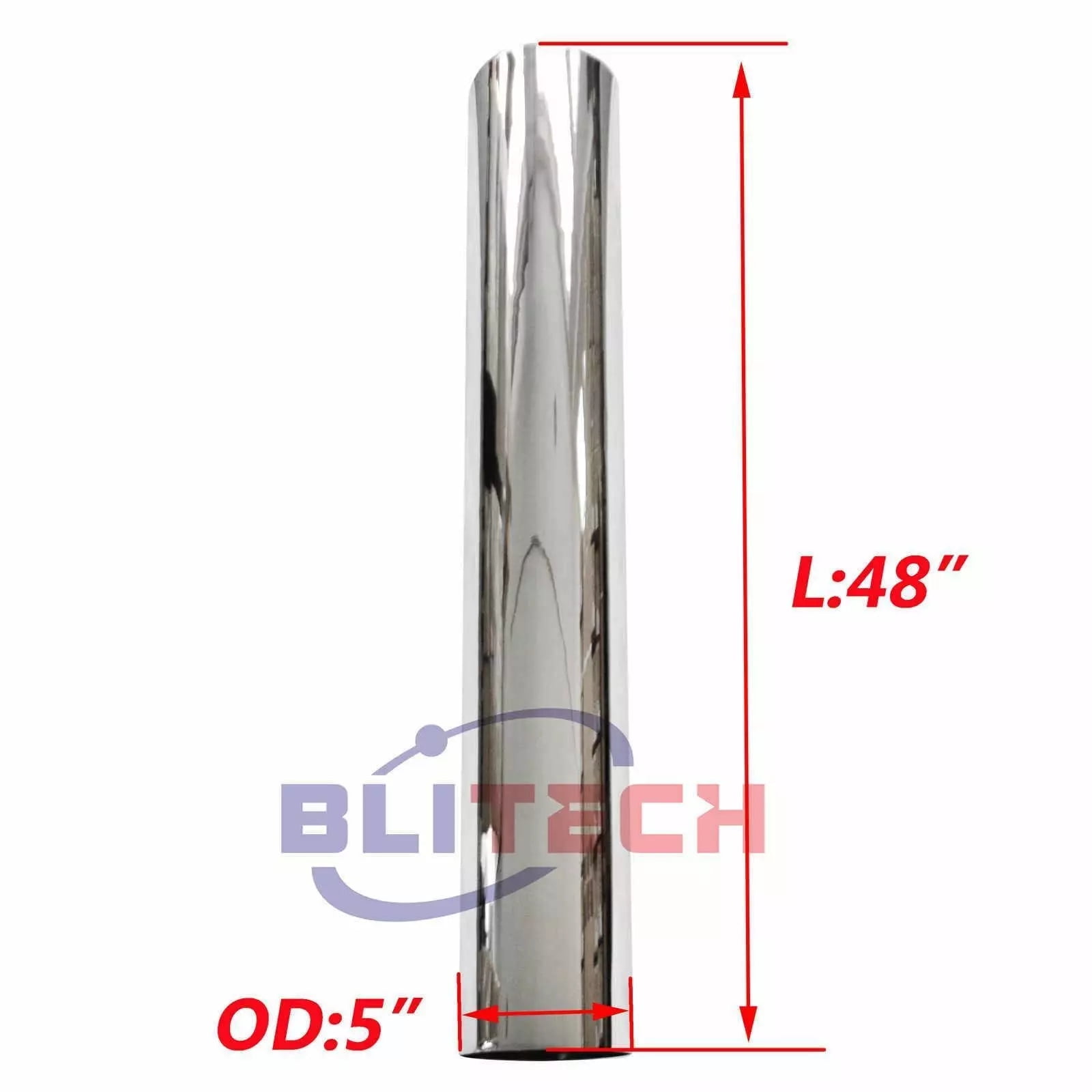 Bozz 5" inch OD x 48" inch Exhaust Chrome Straight Stack Pipe Truck ...