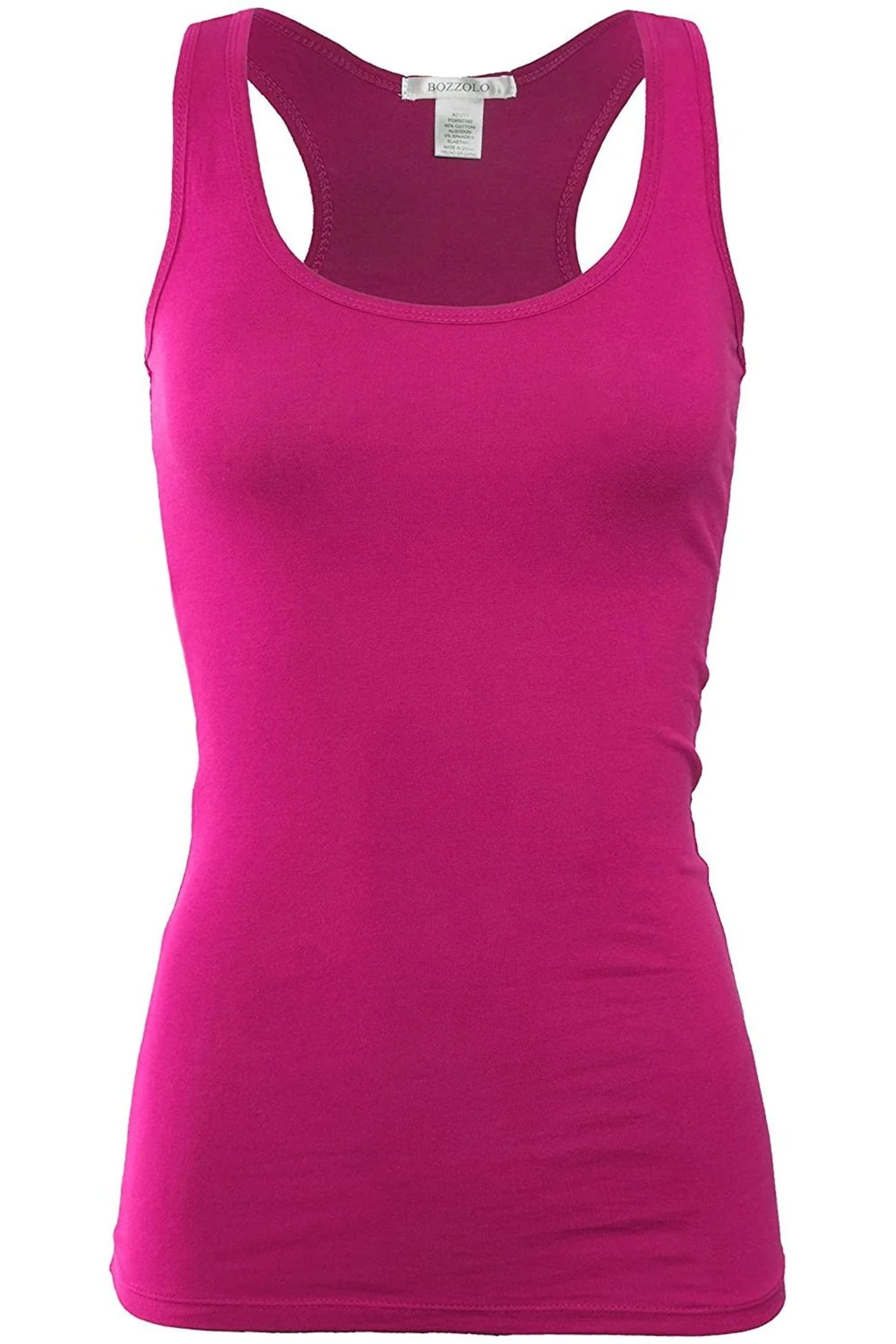 Bozzolo Women's Basic Cotton Spandex Racerback Solid Plain Fitted Tank ...