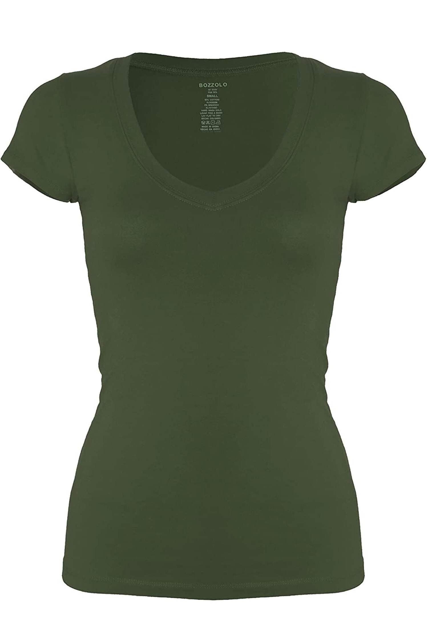 Bozzolo Women's Plain Basic V Neck Short Sleeve Cotton T-Shirts ...