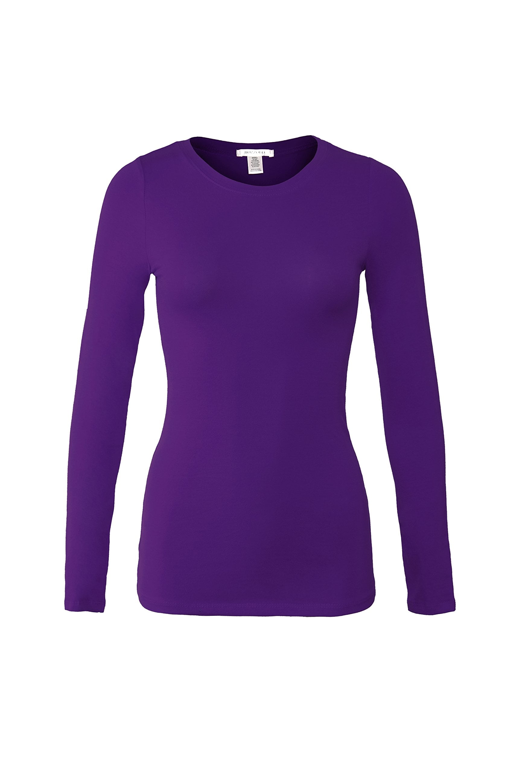 Bozzolo Women's RT1200 Basic Round Neck Long Sleeve T Shirt Top D ...