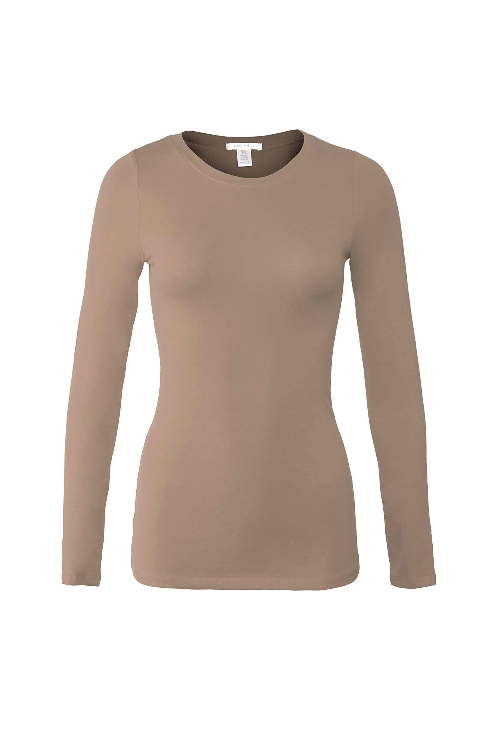 Bozzolo Women's RT1200 Basic Round Neck Long Sleeve T Shirt Top ...