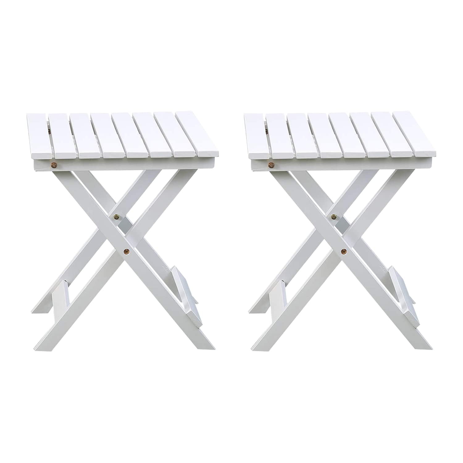 BplusZ Portable Wooden Folding Small Side Table Square Set of 2, White ...