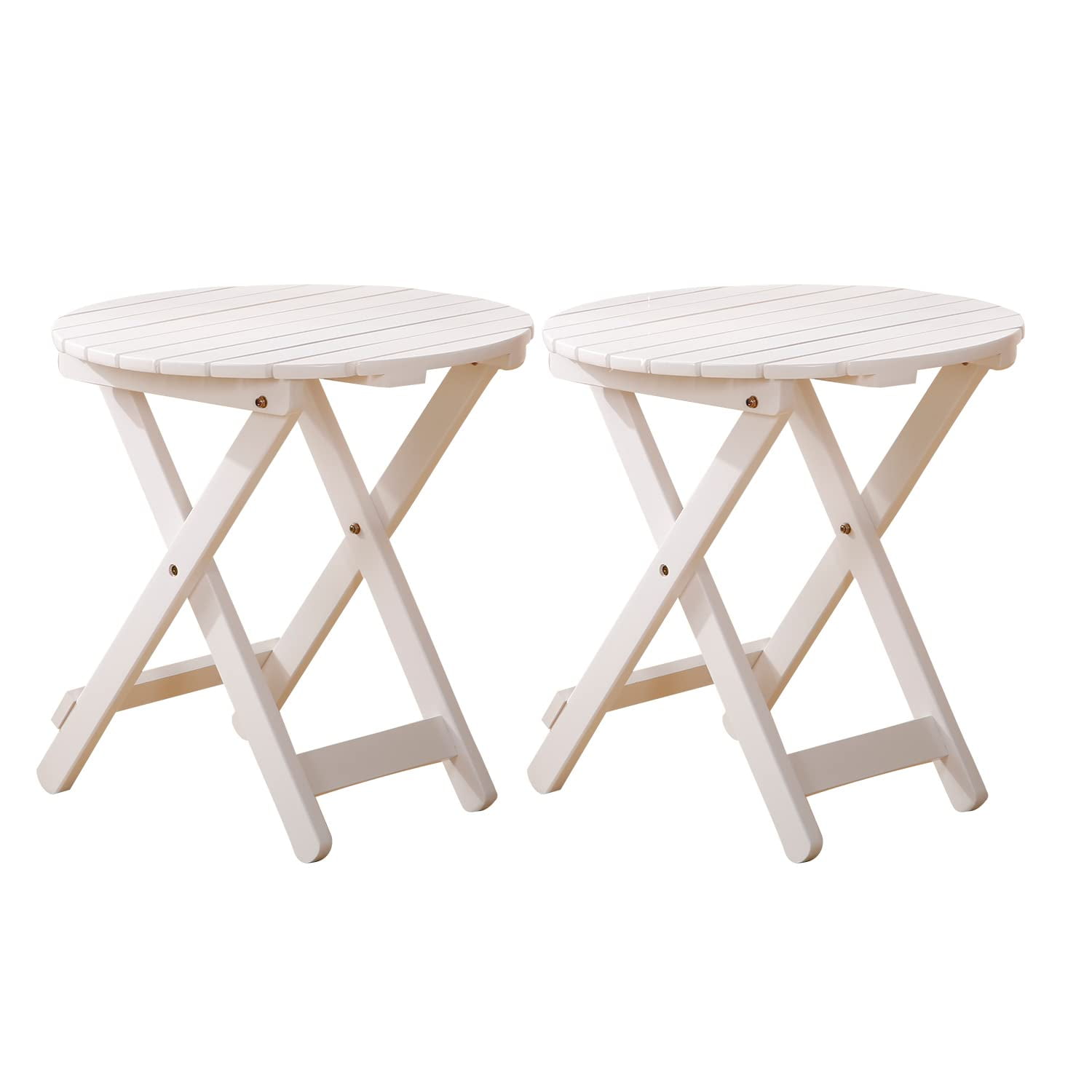 BplusZ Wooden Portable Folding Indoor Porch Side Table Round Set of 2 ...