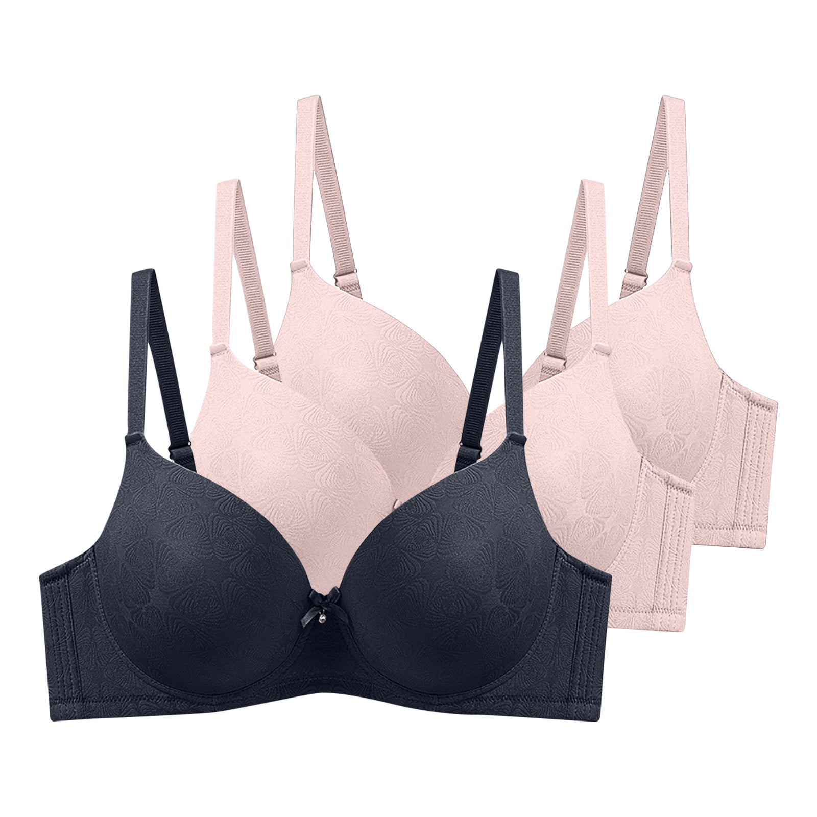 Bpmpbo 3PC Women's Plus Size Bra Jacquard Everyday Bra Solid Color ...
