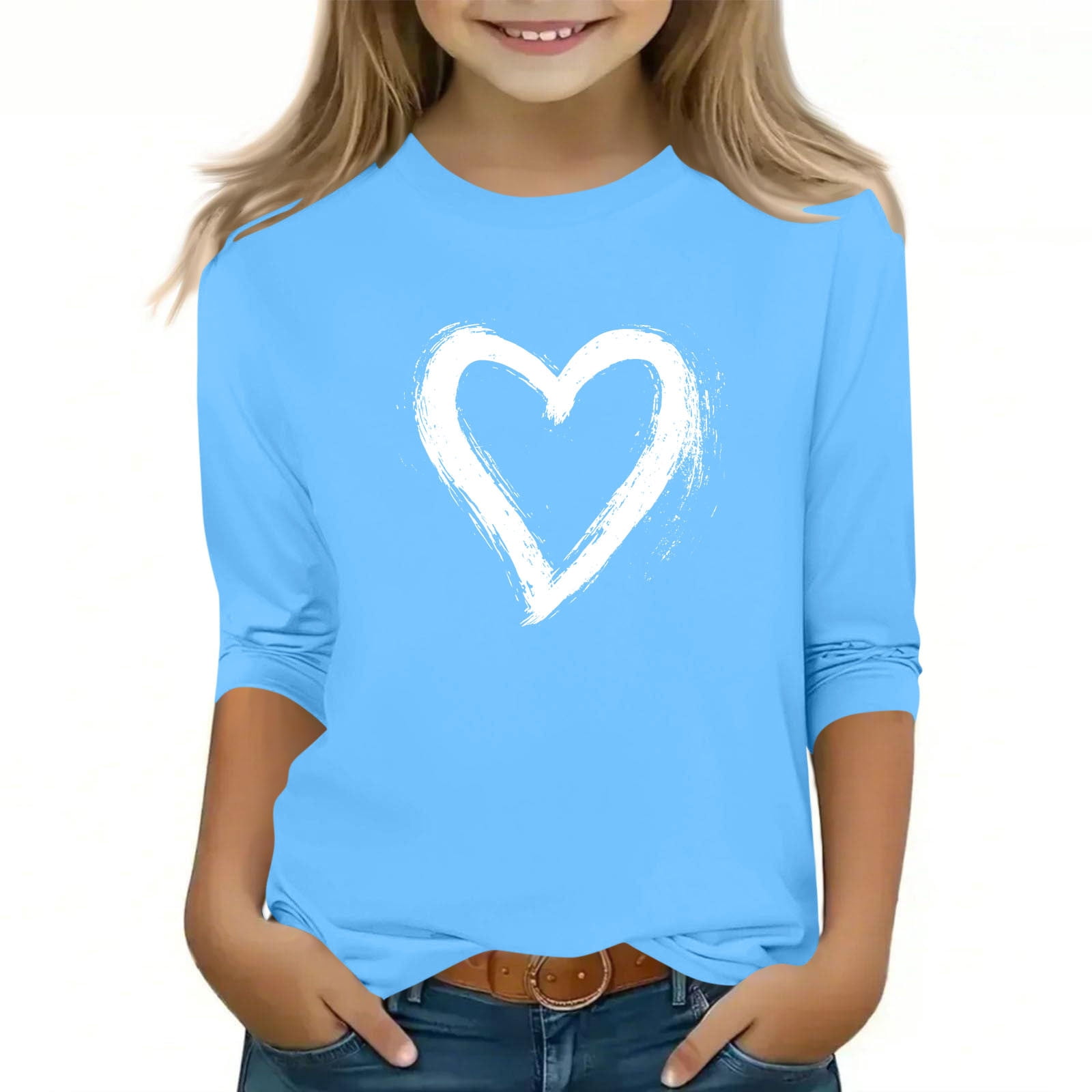 Bpmpbo Girls' 3/4 Sleeve Letter Heart Print T-Shirt Cute Casual Loose ...