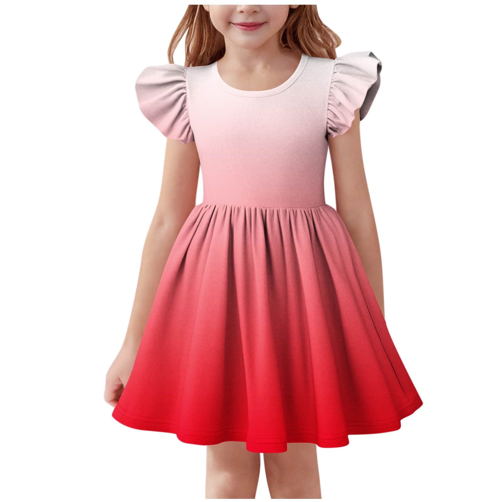 Bpmpbo Girls' Princess Dress Summer Gradient Color Short Dress Fly ...
