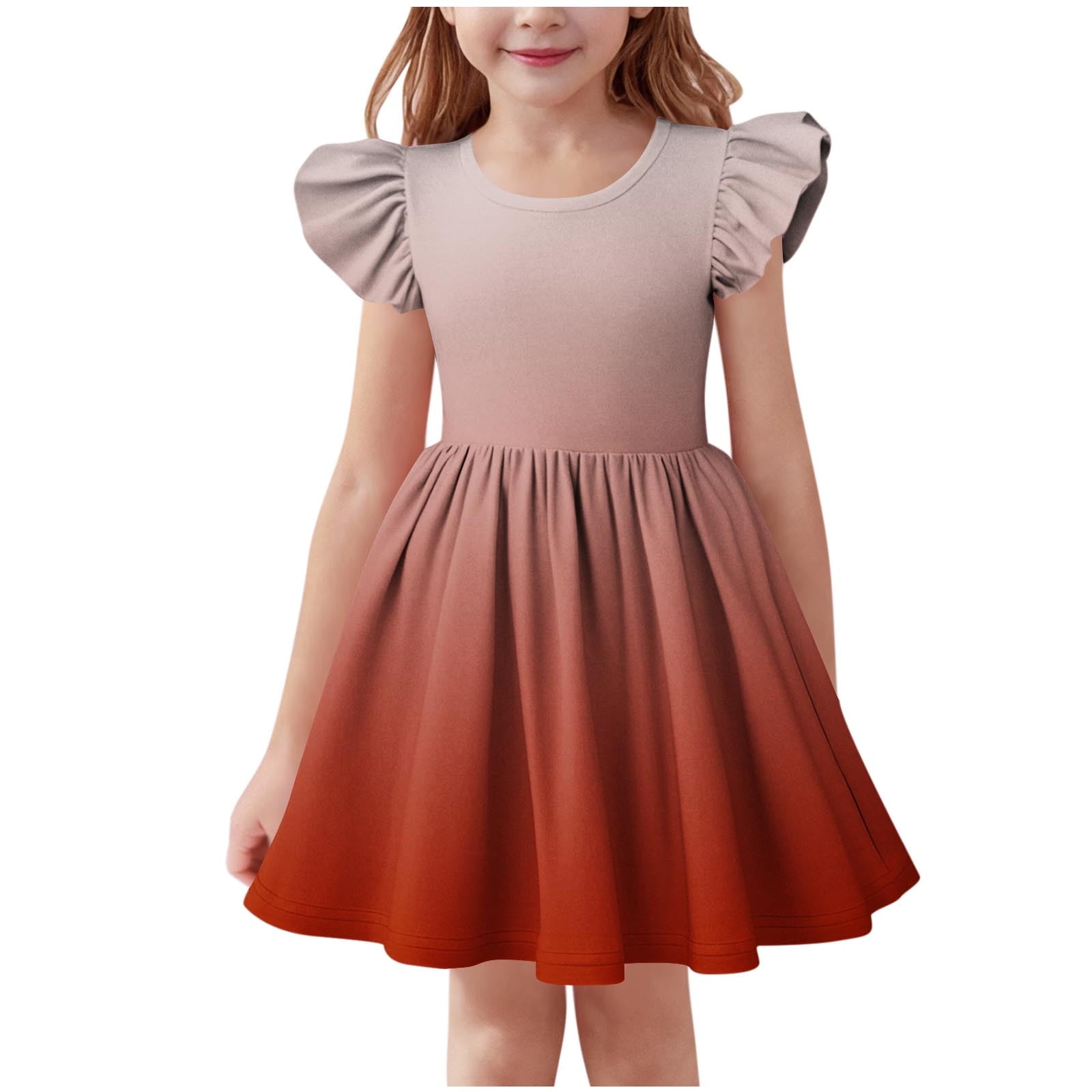Bpmpbo Girls' Princess Dress Summer Gradient Color Short Dress Fly ...