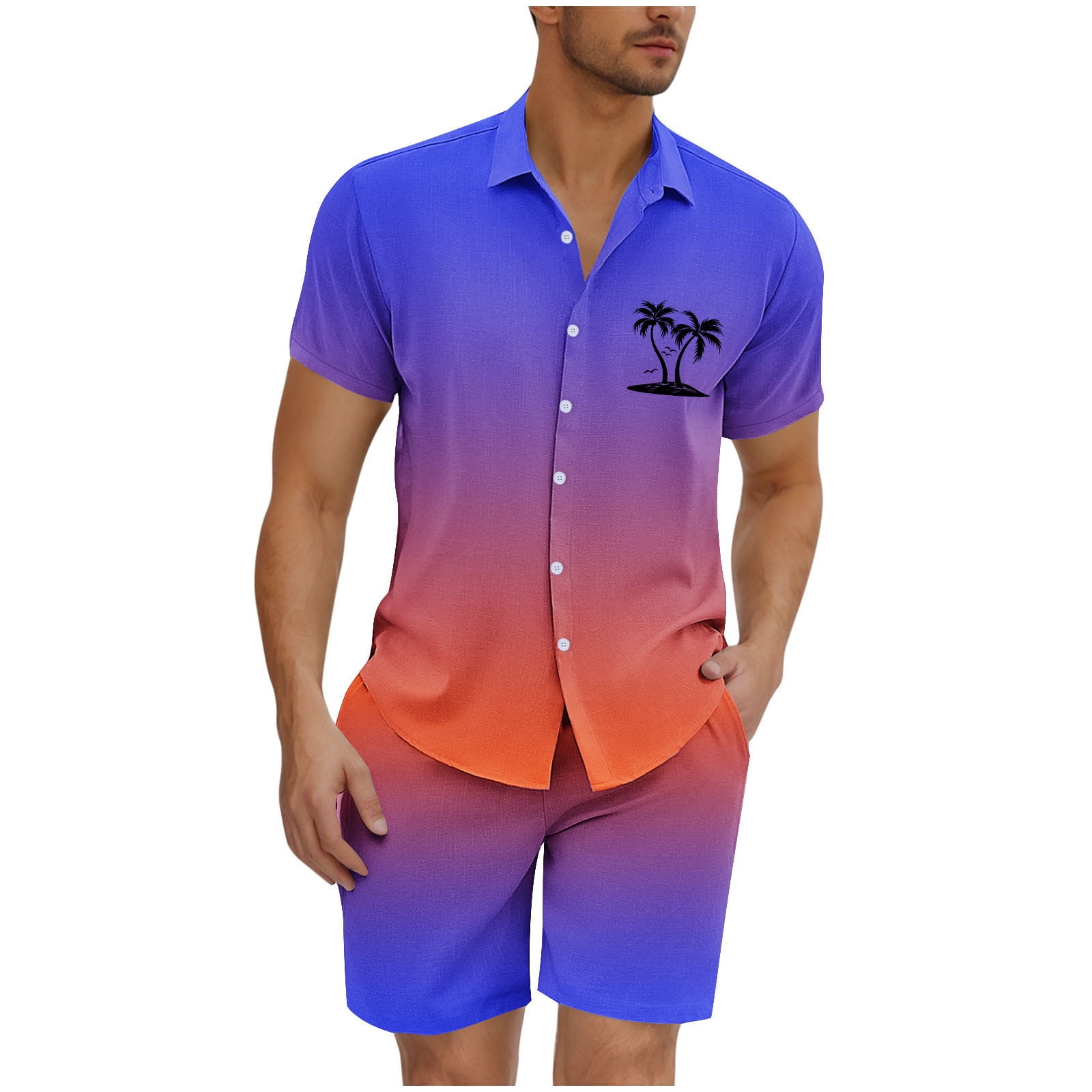 Bpmpbo Men's Hawaiian Matching Set Summer Tropical Beach Shirt 2 Piece ...