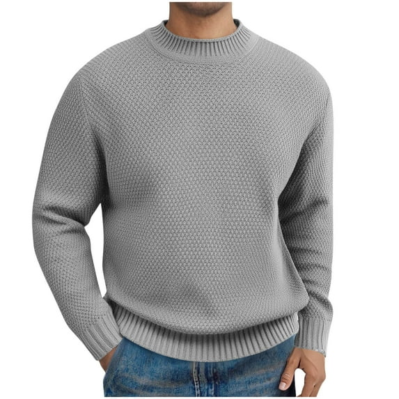 Bpmpbo Men's Waffle Knit Sweater Solid Color Ribbed Crewneck Pullover ...