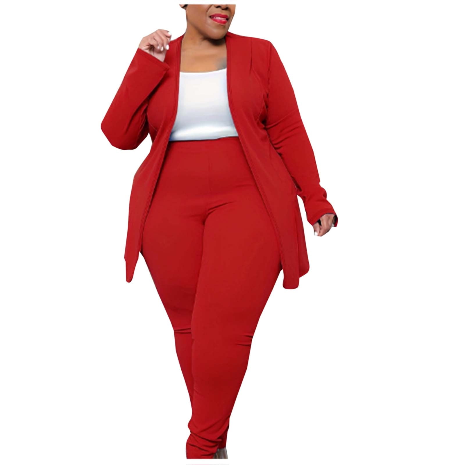 Bpmpbo Plus Size Women's Casual Two-Piece Set Long Sleeve Open Front ...