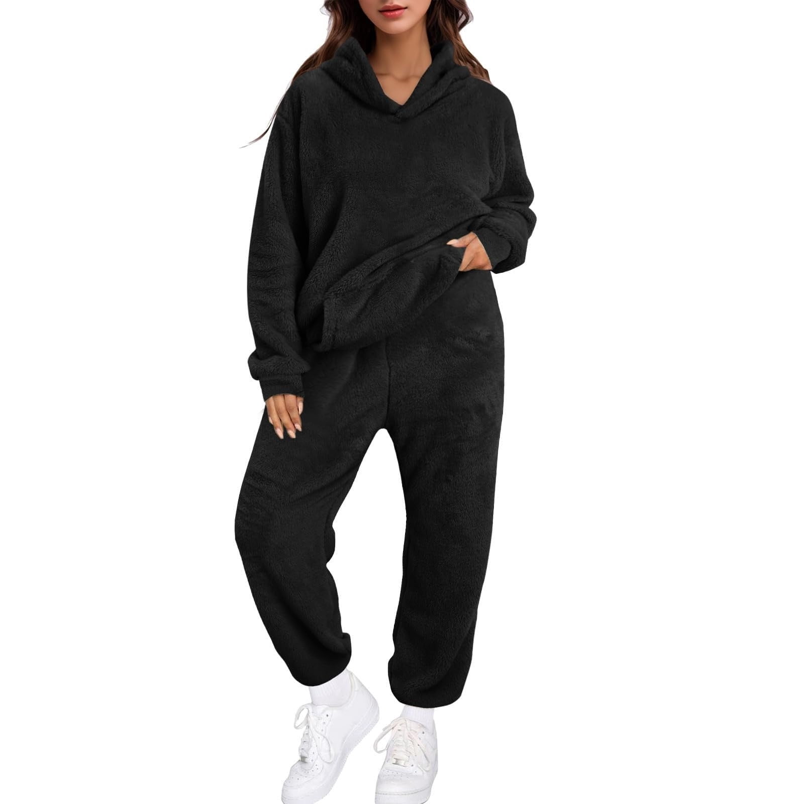 Bpmpbo Plus Size Women's Fleece Two-Piece Set Hooded Pullover and ...