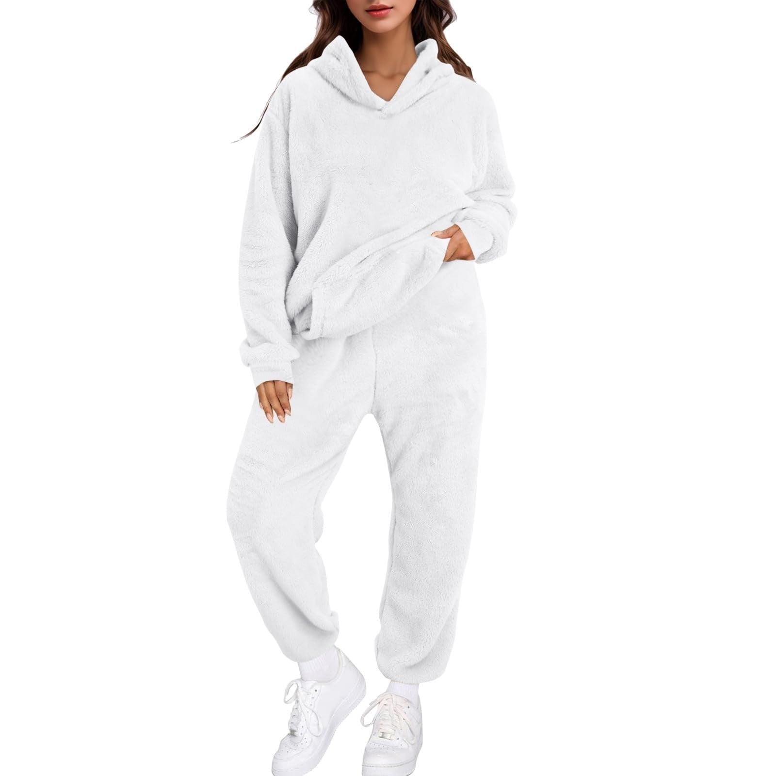 Bpmpbo Plus Size Women's Fleece Two-Piece Set Hooded Pullover and ...