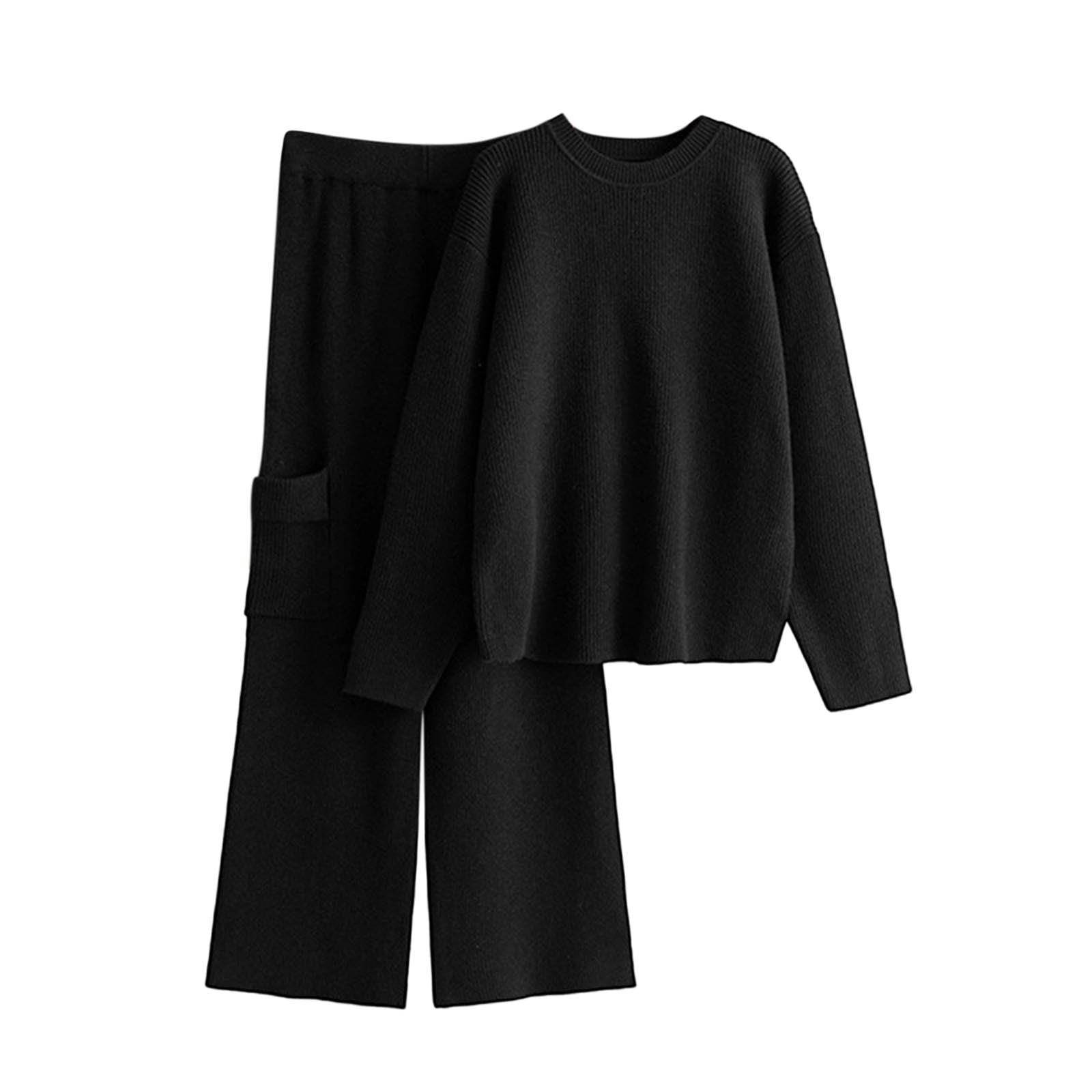 Bpmpbo Women's Knit Set with Pocket Pants Round Neck Pullover Sweater ...