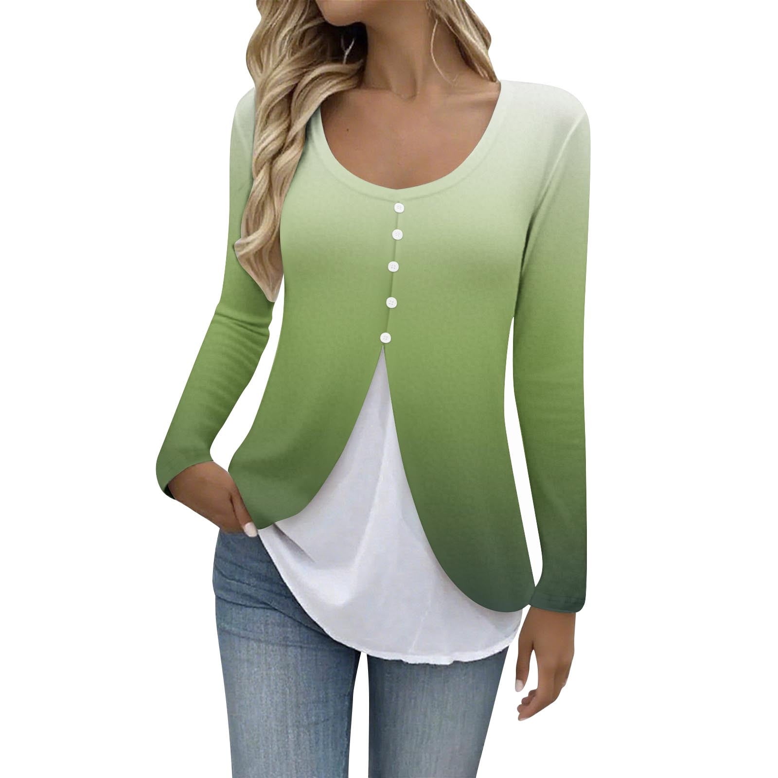 Bpmpbo Women's Layered Look Long Sleeve T-Shirt Slim Fit Waist-Defining ...