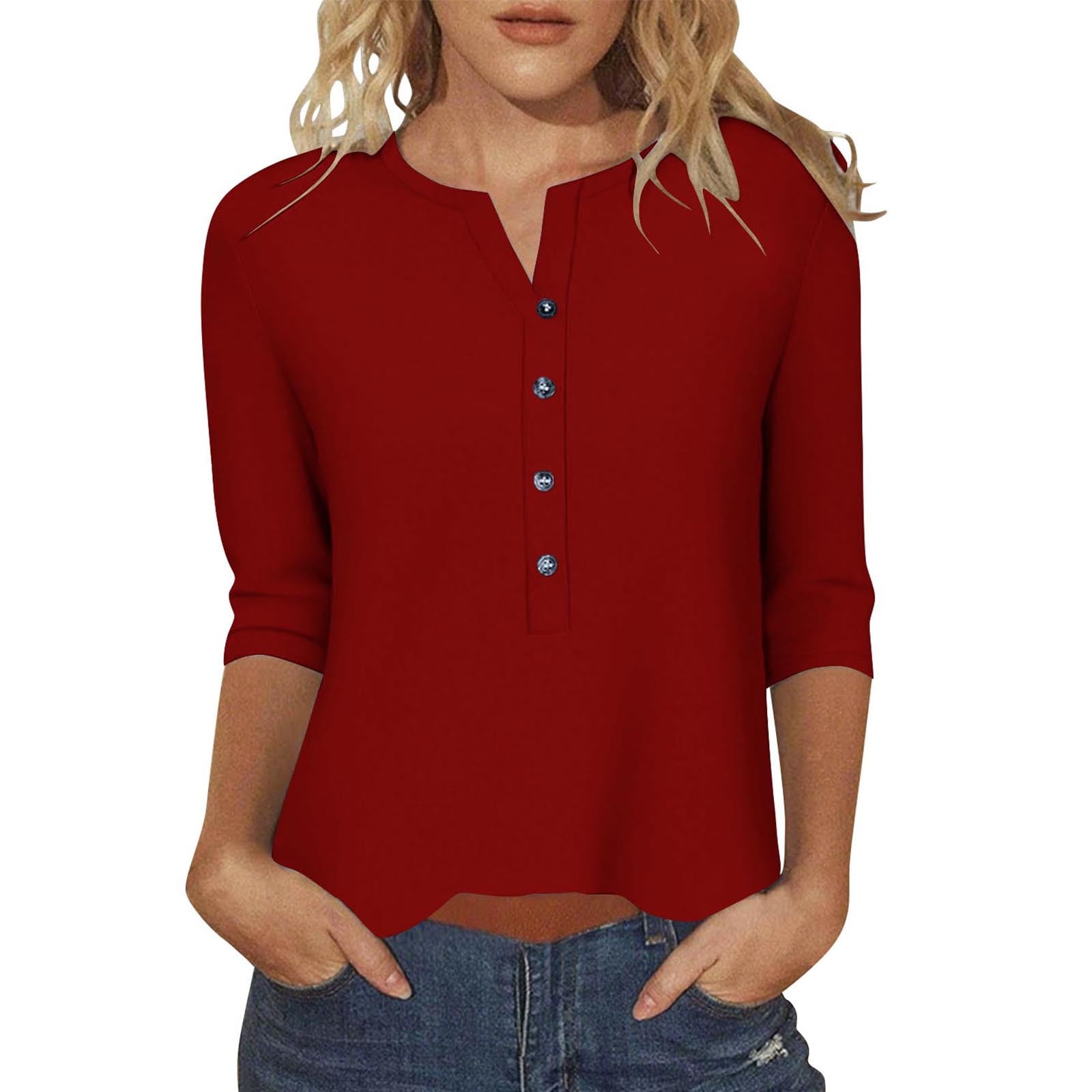 Bpmpbo Womens 3/4 Sleeve Tops Dressy Casual Solid Color Tunic Tops for ...