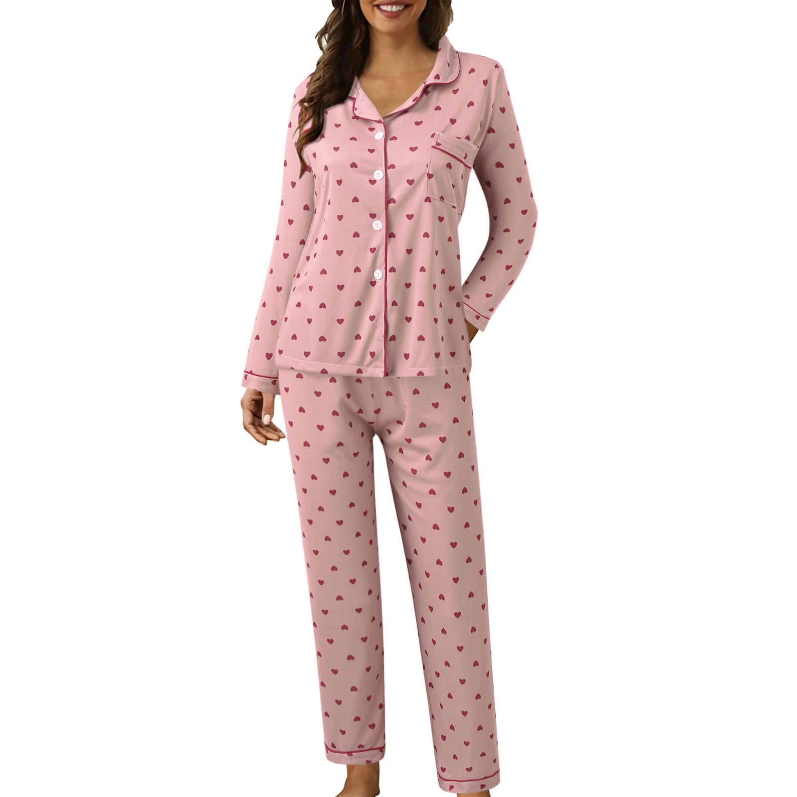 Bpxiofoy Pajama Sets for Women 2 Piece Button Up Pajamas Women Casual ...