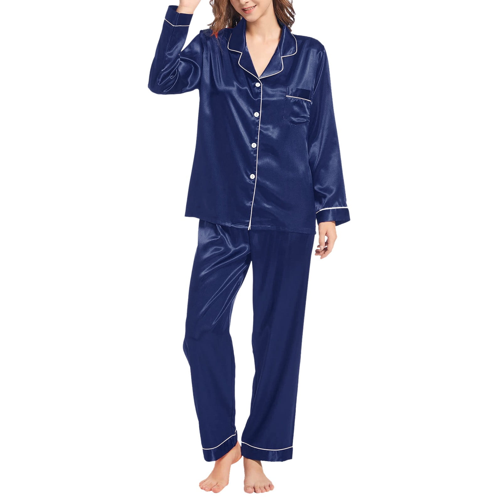 Bpxiofoy Pajama Sets for Women 2 Piece Lounge Pants Womens Silk Like ...