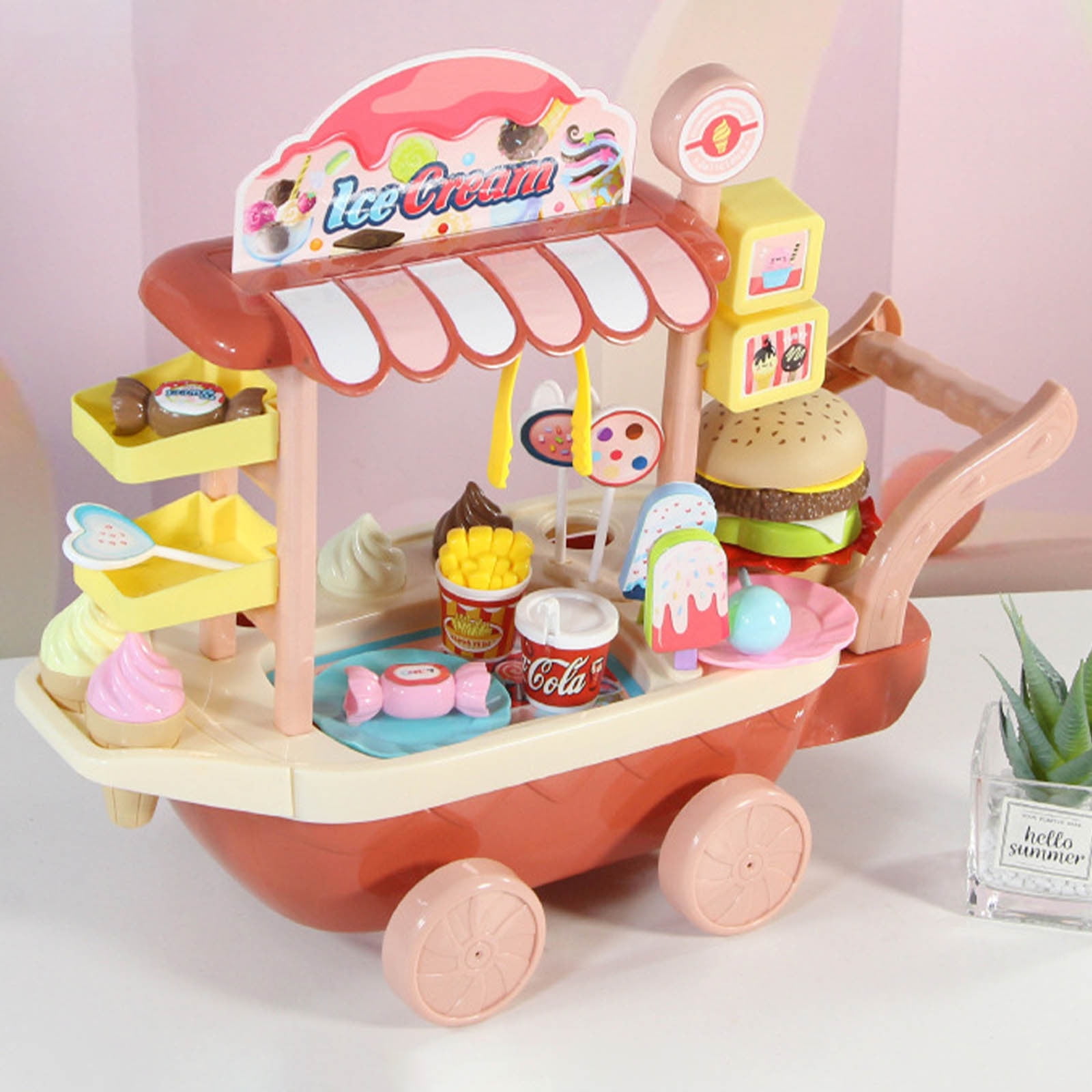 Bpyeka 48pcs Children's Ice Cream Cart Toy Simulation Trolley Candy ...