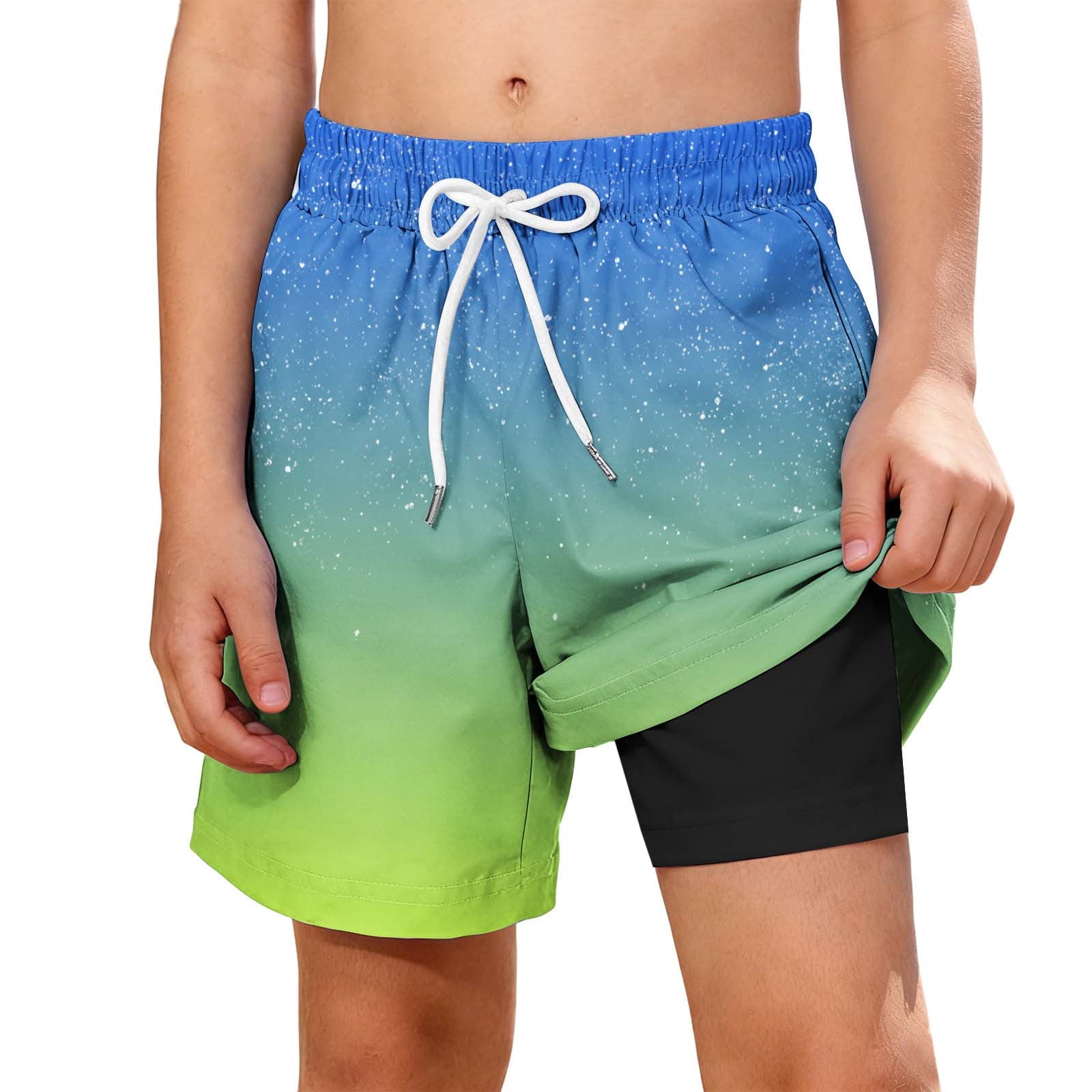 Bpyeka Boys' Gradient Double Layer Board shorts, Drawstring Waist ...