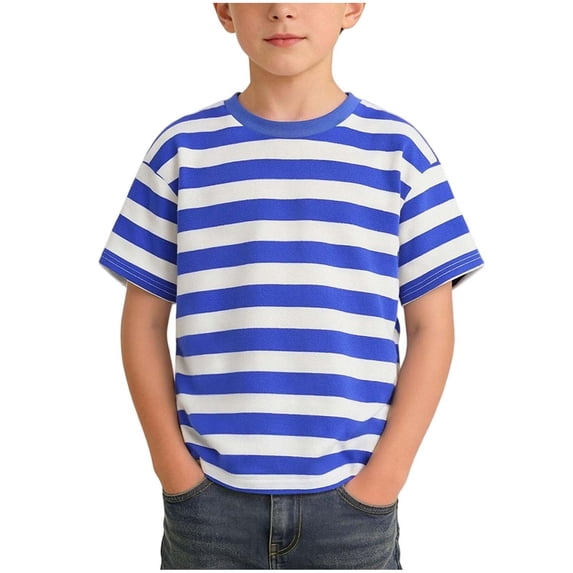 Bpyeka Boys' Striped Crew Neck Short Sleeve T-Shirt, Casual Summer Top ...