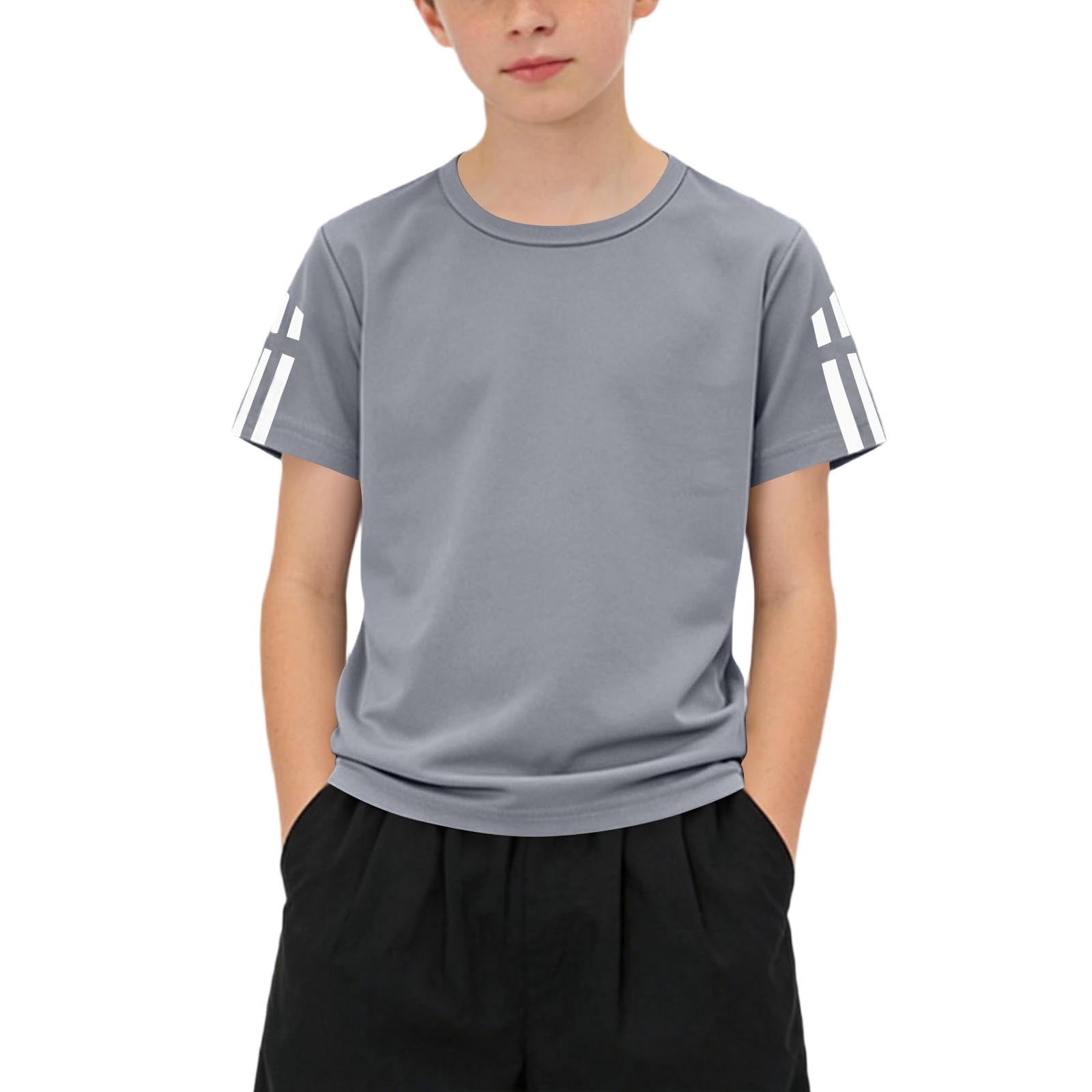 Bpyeka Boys' Striped Sleeve Quick Dry T-Shirt, Crew Neck Short Sleeve ...