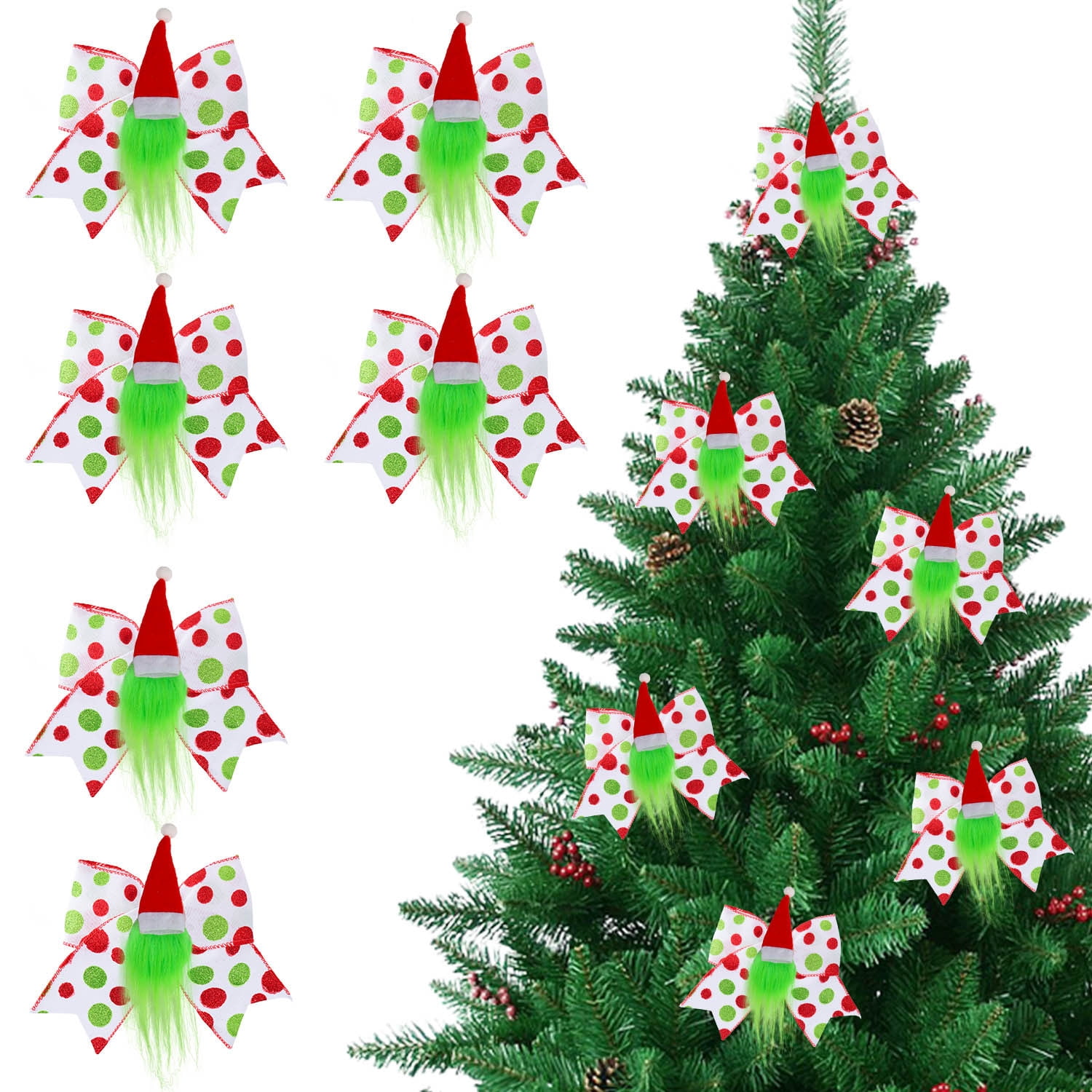 Bpyeka Christmas Christmas Bow Decorations with Christmas Hat Green Bow ...