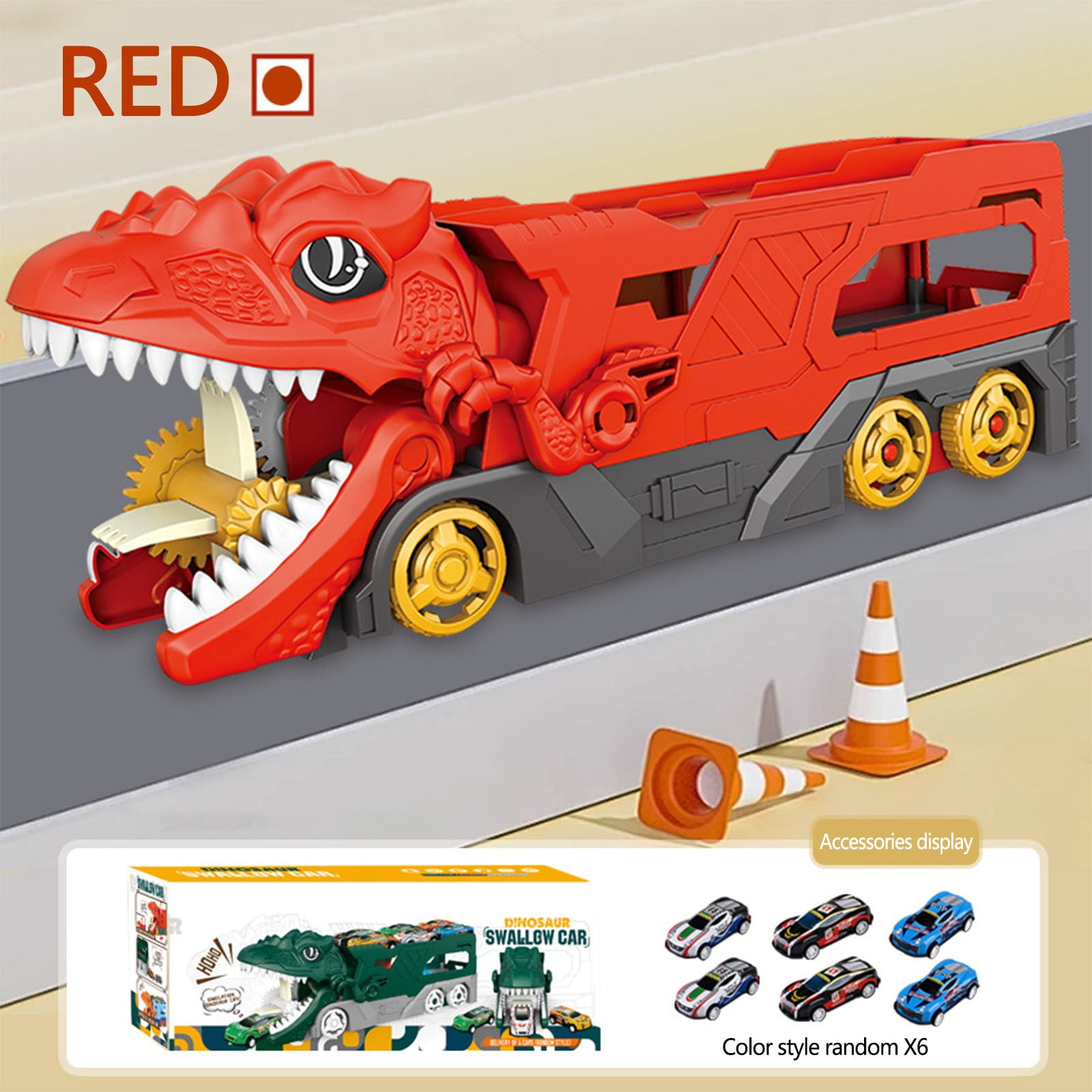 Bpyeka Dinosaur Truck Toys for Kids, Transforms with Race Track Set ...