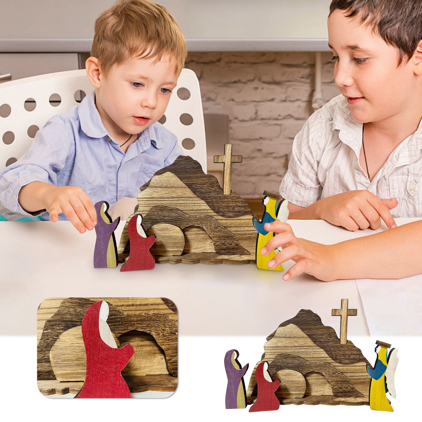 Bpyeka Easter Decorations Wooden Nativity Set Wooden Manger Creche ...