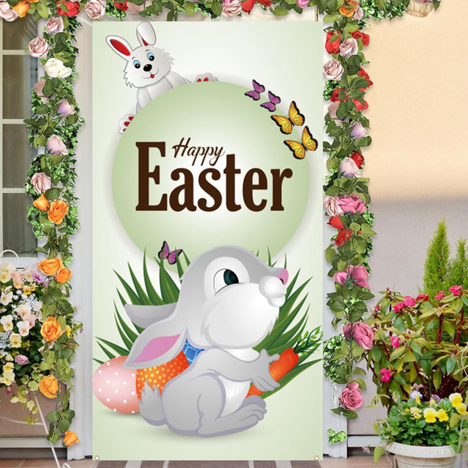 Bpyeka Easter Decorations for Home Easter Door Curtain Cute Bunny ...