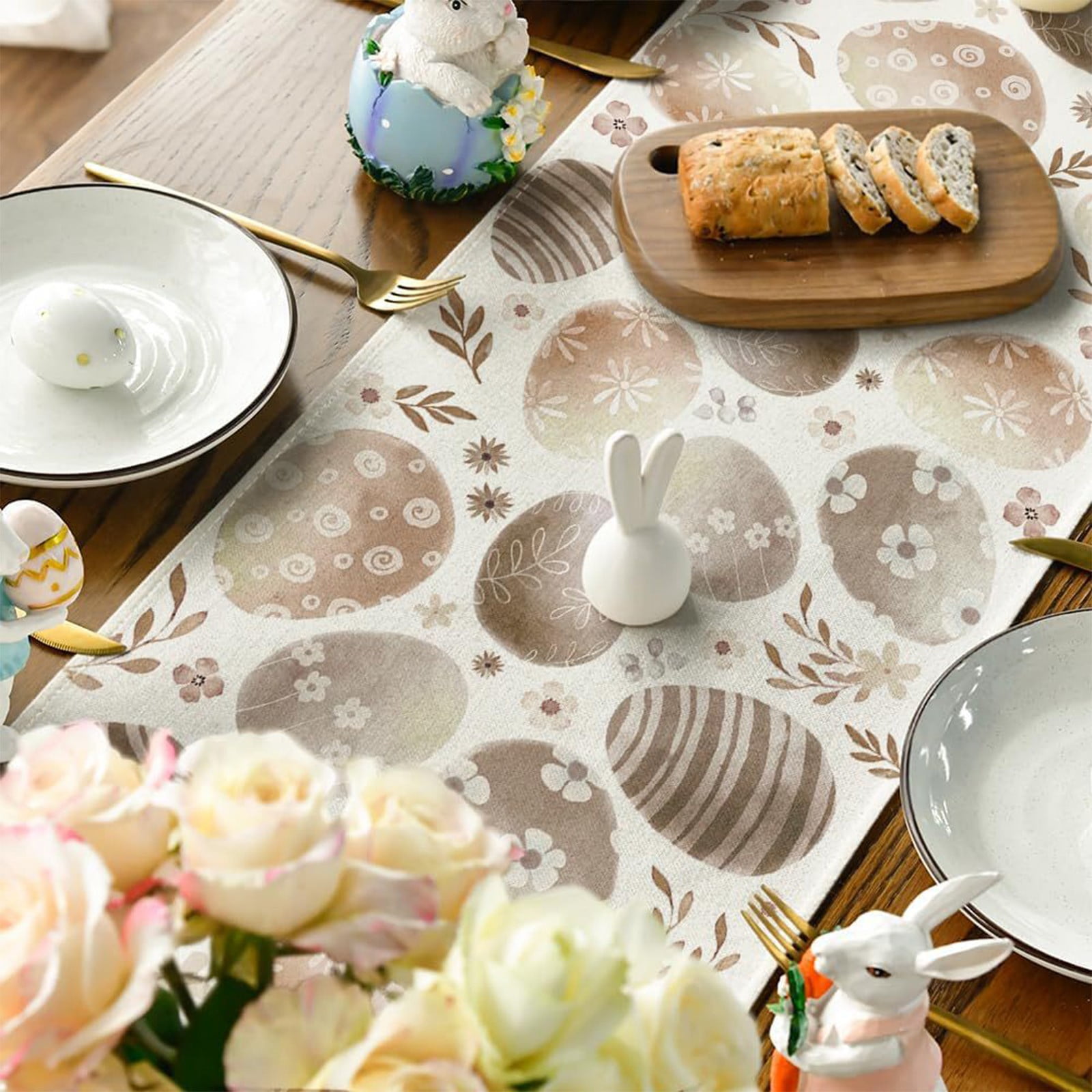 Bpyeka Easter Savings Eggs Themed Tablecloth Linen Printed Table Flag ...