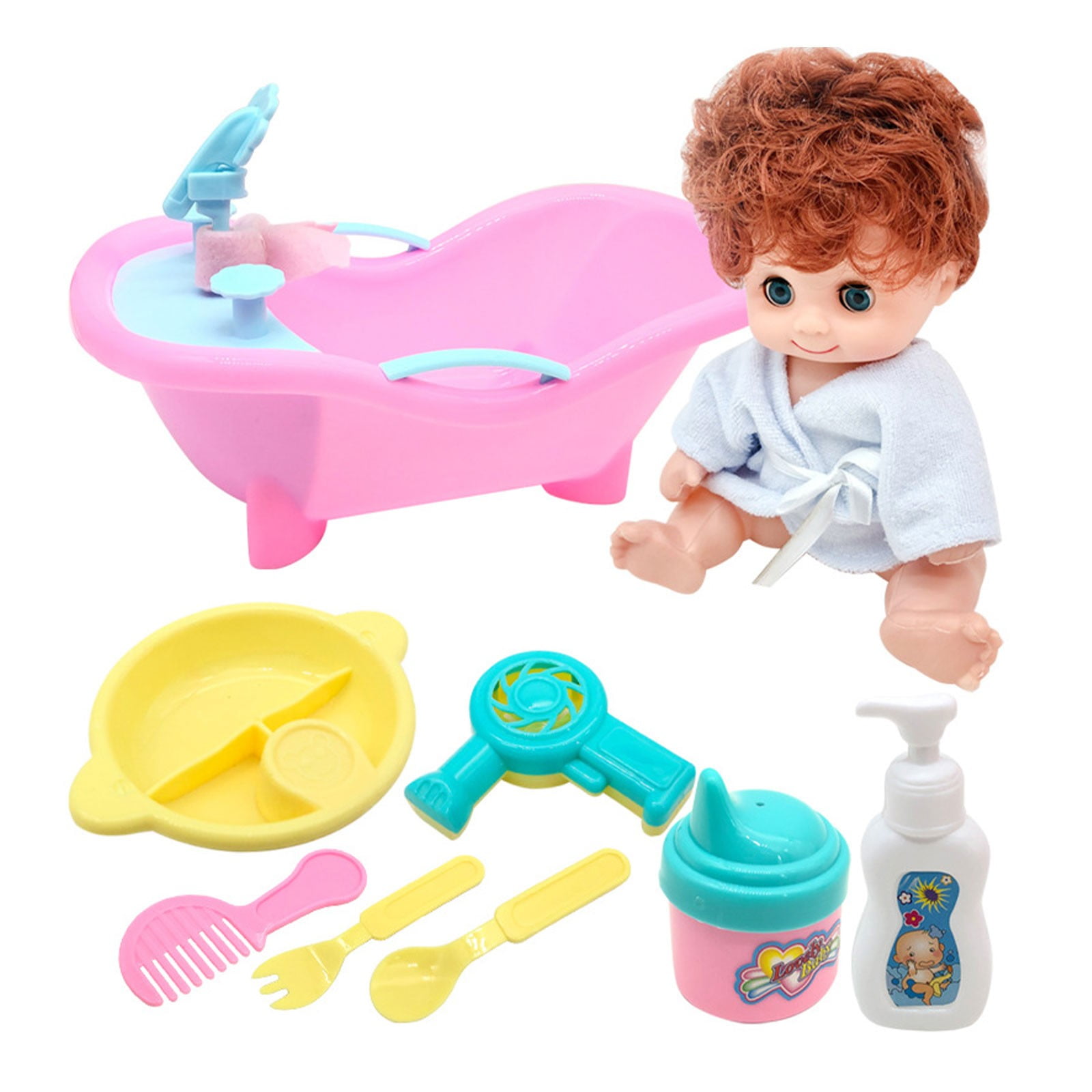 Bpyeka Kids Toys Enamelled Doll Bath Set Children's Play House Bath ...
